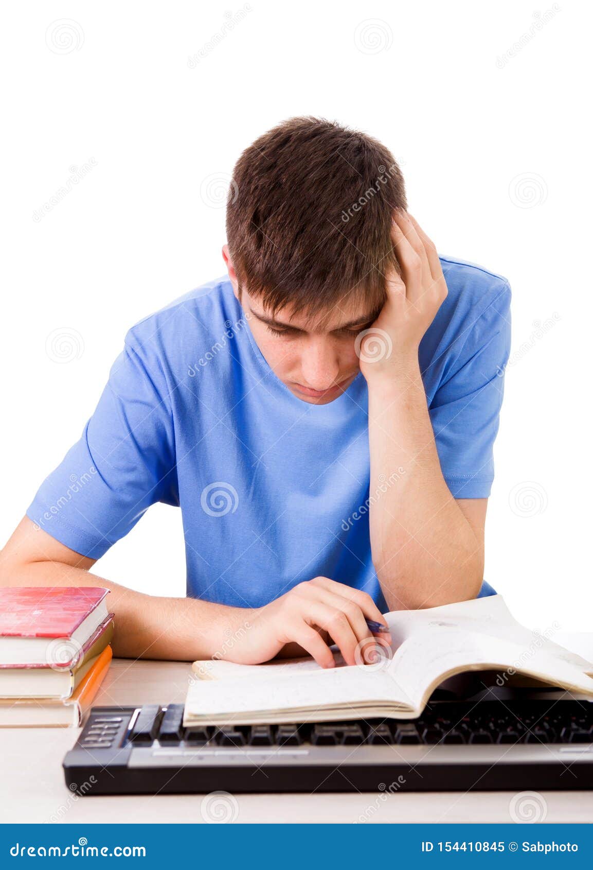 Tired Student with a Books stock image. Image of school - 154410845
