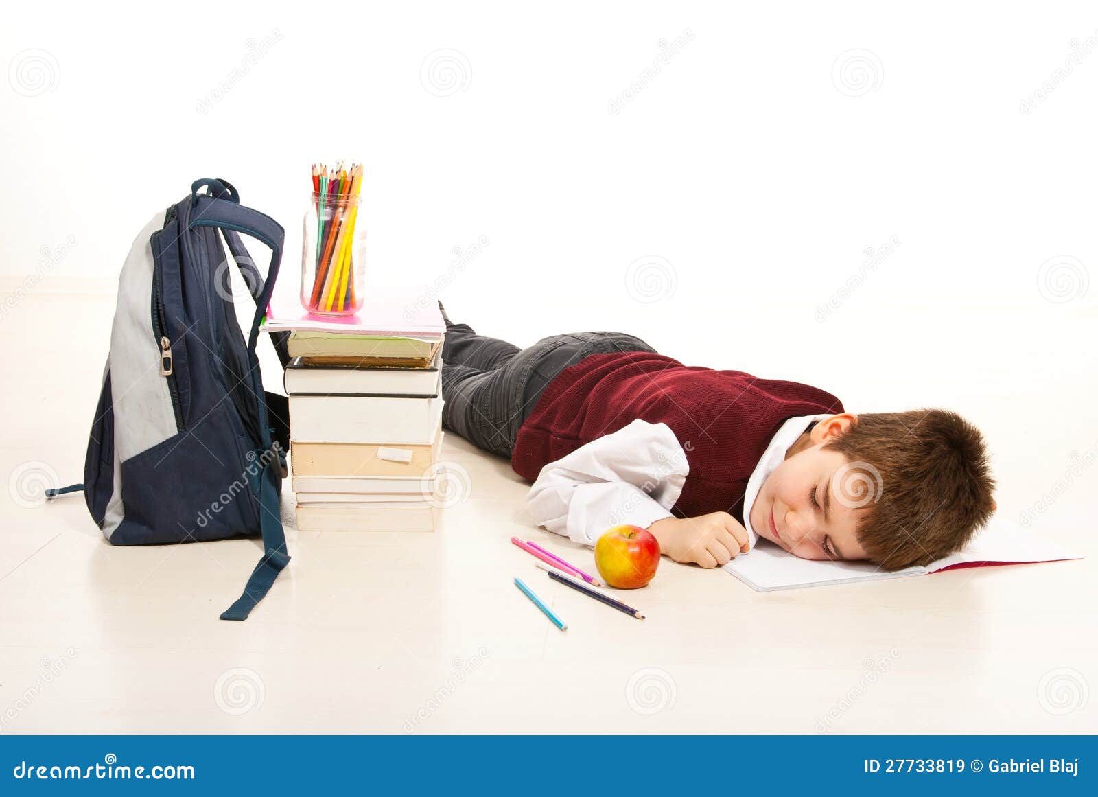 Tired student boy stock image. Image of floor, people - 27733819