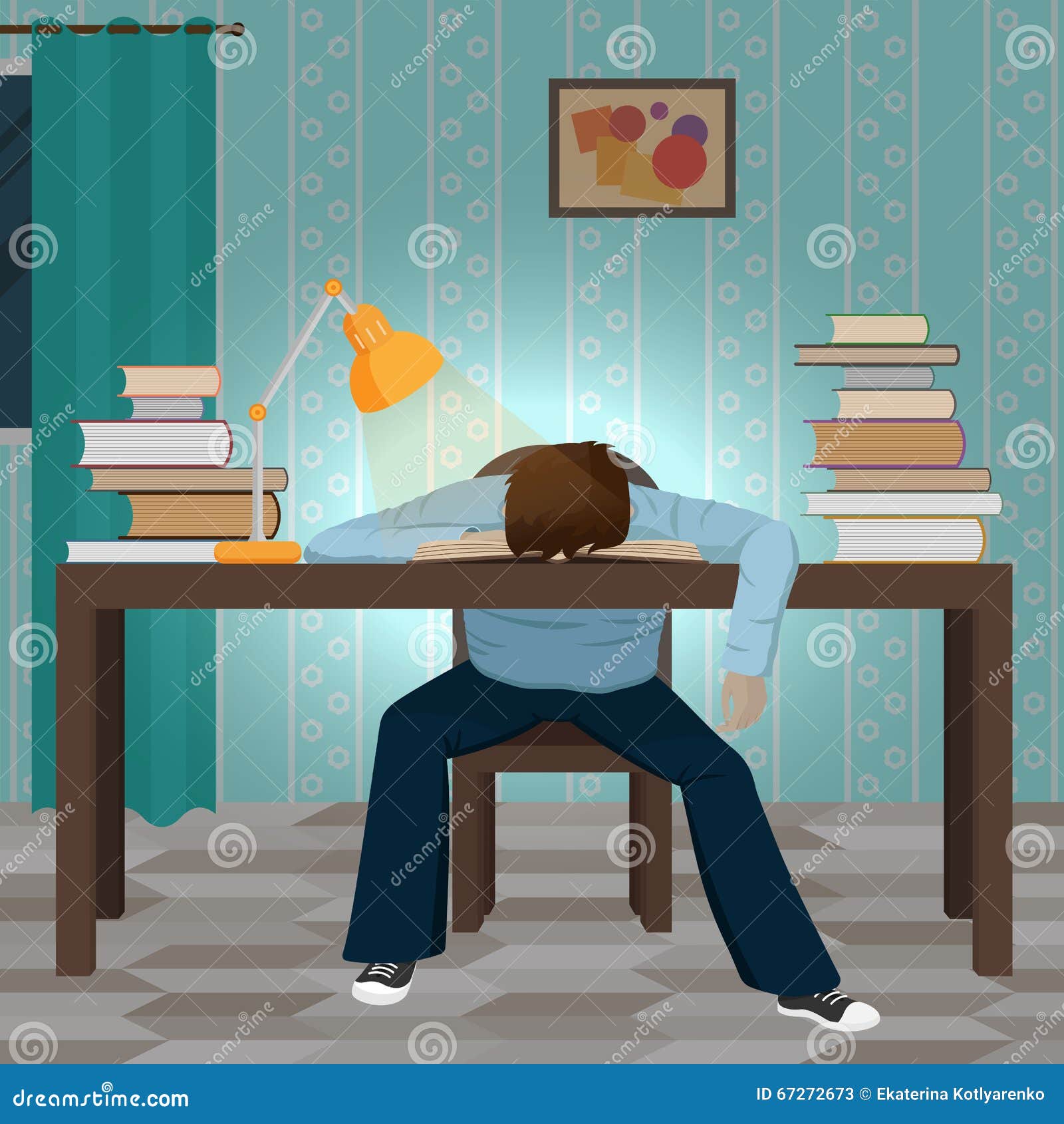 Tired Man Fall Asleep On Huge Clock Vector Illustration | CartoonDealer ...