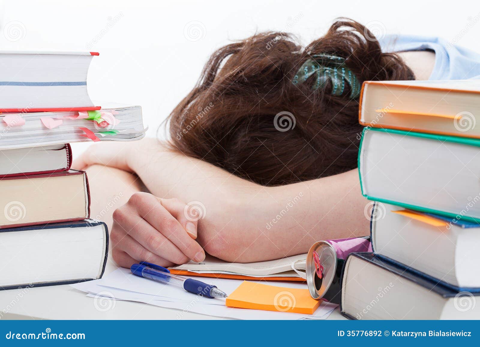 Student Falling Asleep While Studying At A Desk. Office Room Shot ...