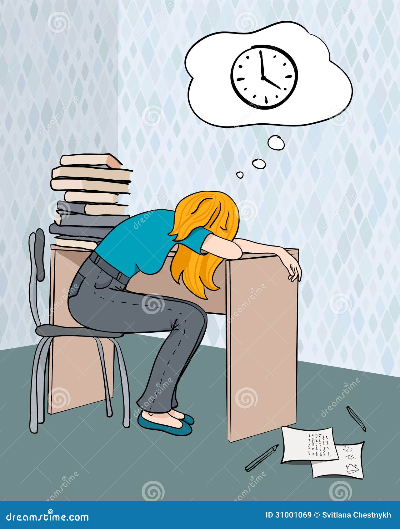 Tired student stock vector. Illustration of school, room - 31001069