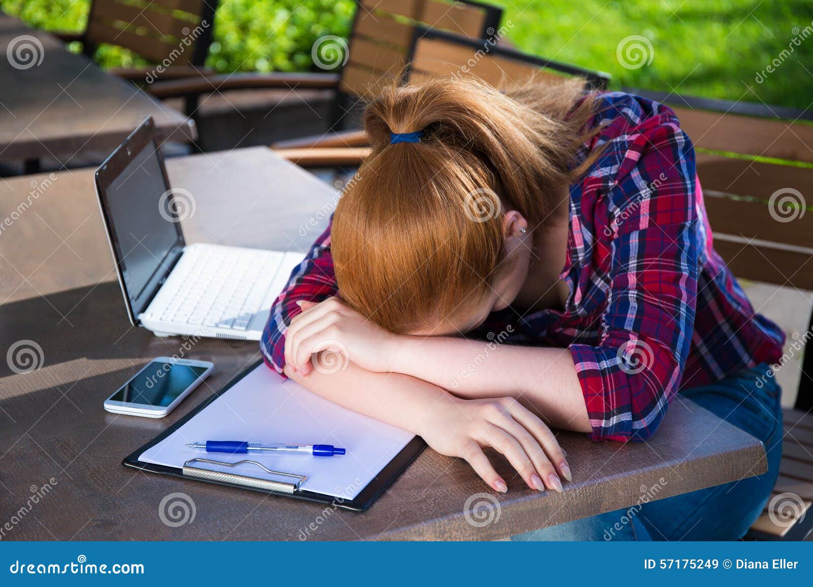 Tired Student Getting Sleepy while Working on Her Laptop Stock Image ...