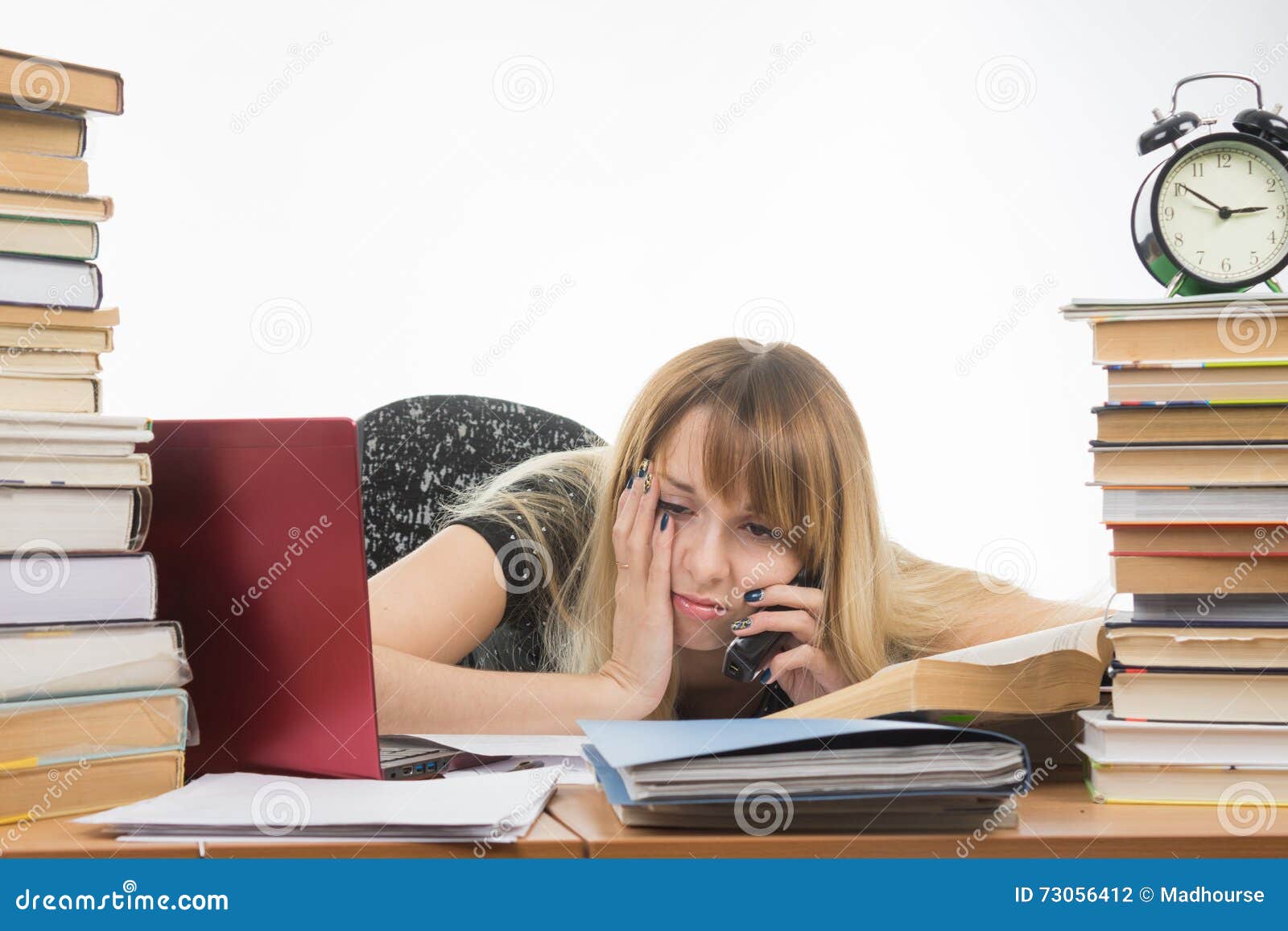 Tired Student Late at Night Talking on Phone Stock Photo - Image of ...