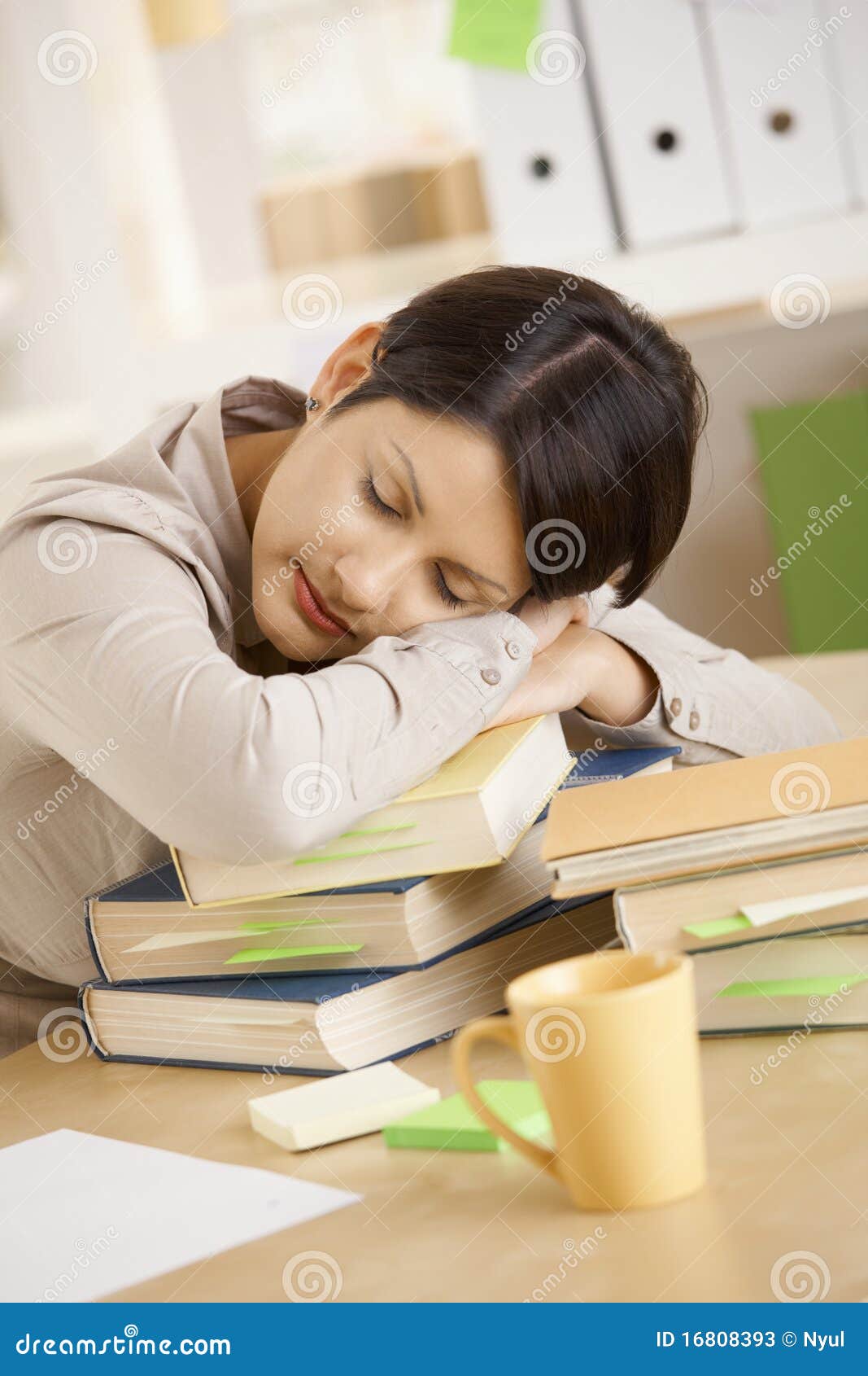 Tired Student Resting on Pile of Books Stock Image - Image of color ...