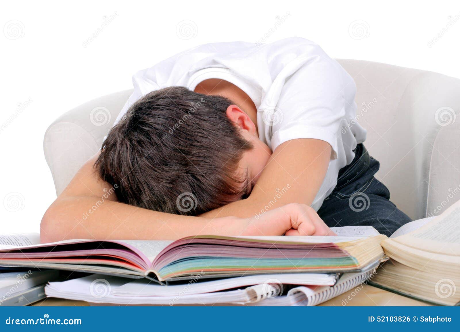 Tired Student sleep stock photo. Image of male, books - 52103826