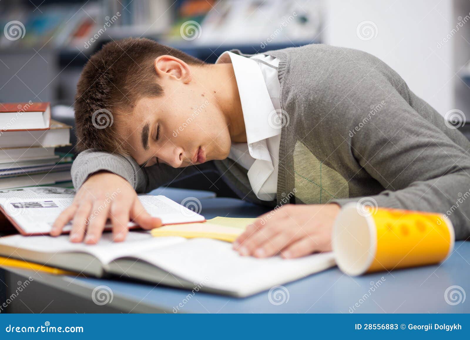 Tired Student Sleeping at the Desk Stock Image - Image of exhausted ...