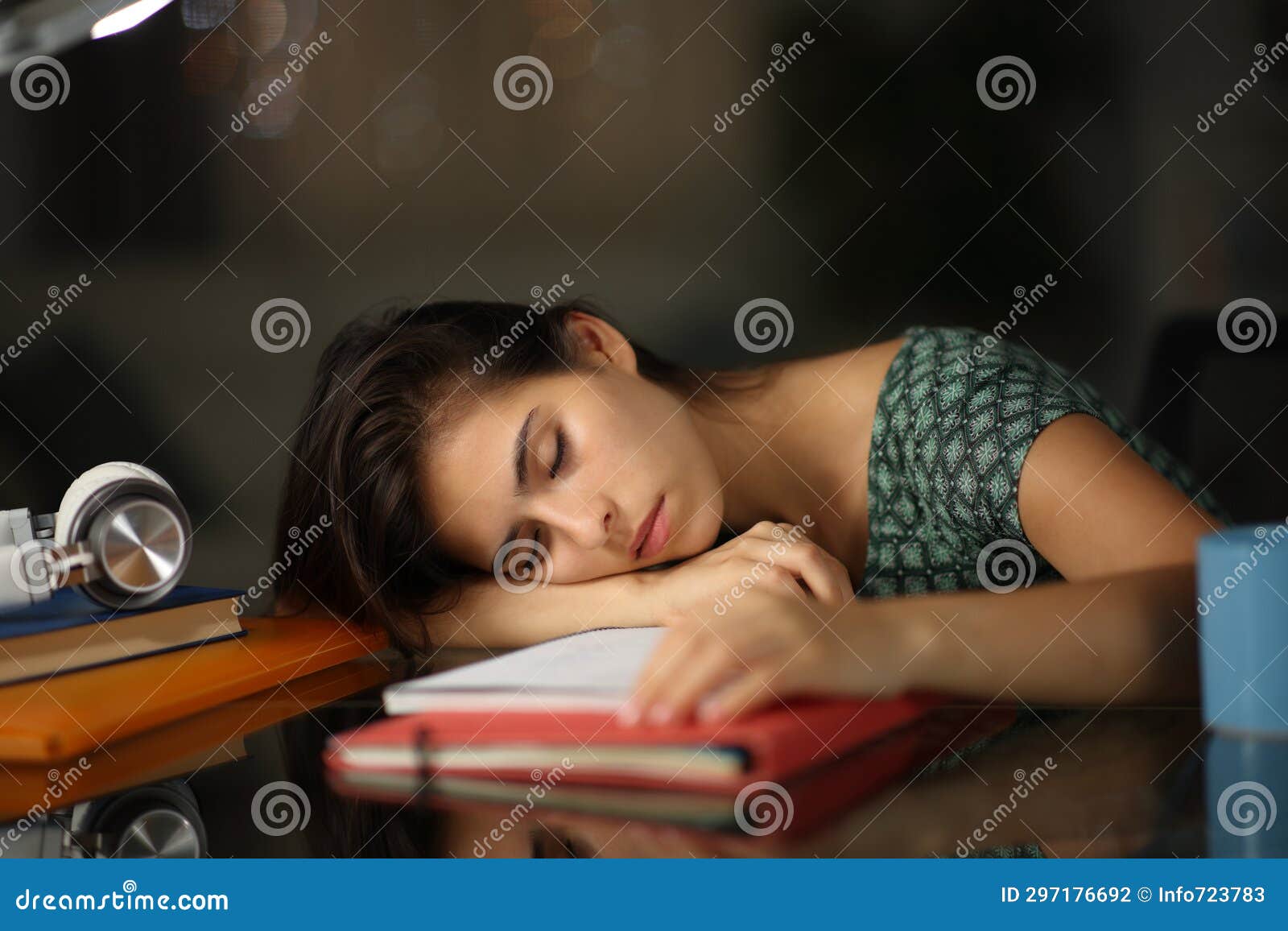 Tired Student Sleeping Over Notes in the Night Stock Photo - Image of ...