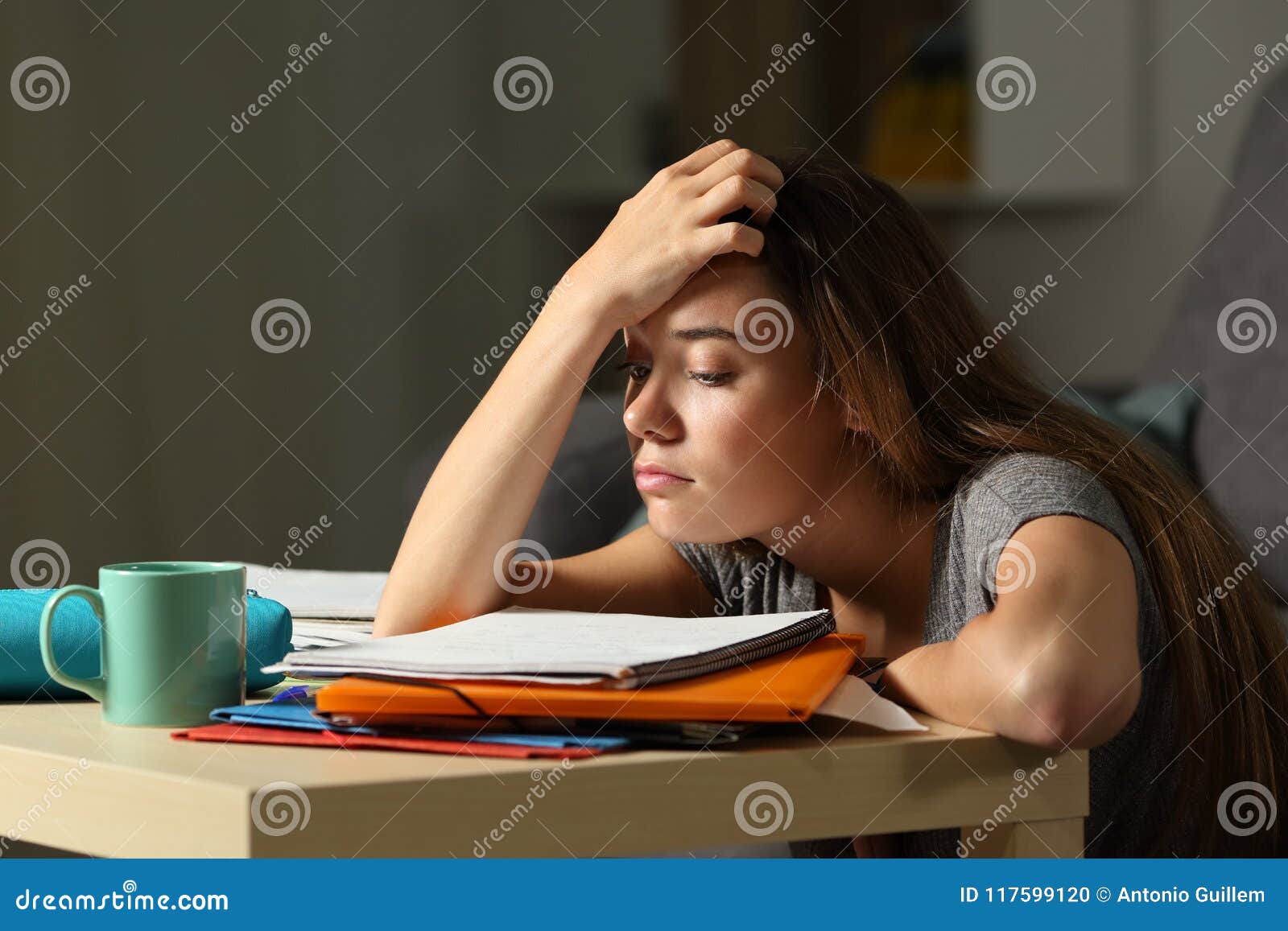 Tired Student Trying To Study in the Night Stock Photo - Image of girl ...