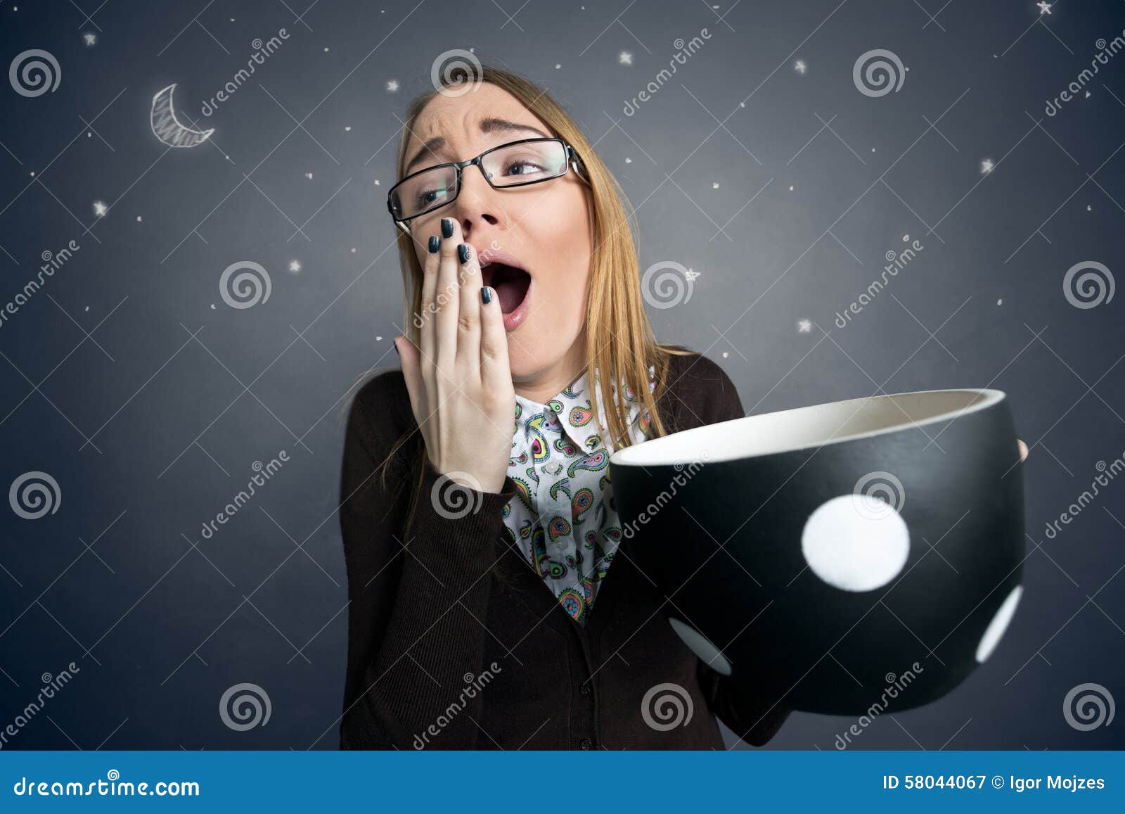 Tired Student Yawning with Big Cup of Coffee Stock Image - Image of ...