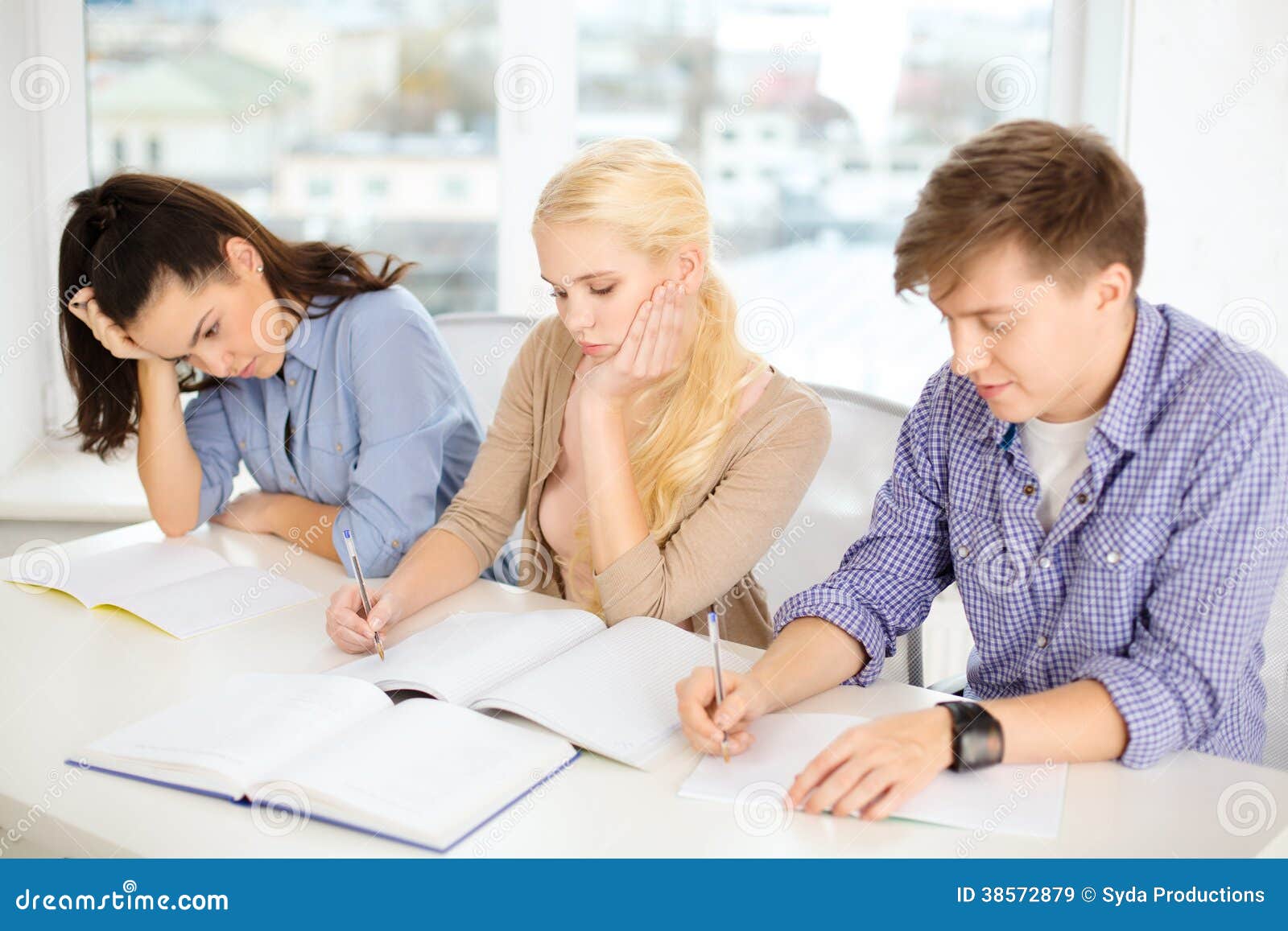 Tired Students with Notebooks at School Stock Image - Image of ...