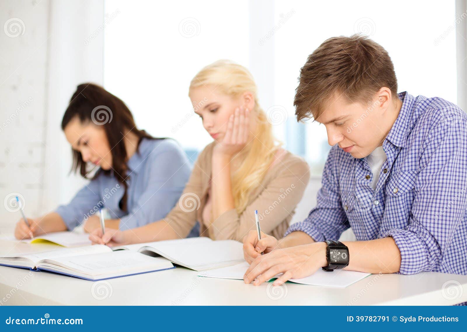 Tired Students with Notebooks at School Stock Image - Image of making ...