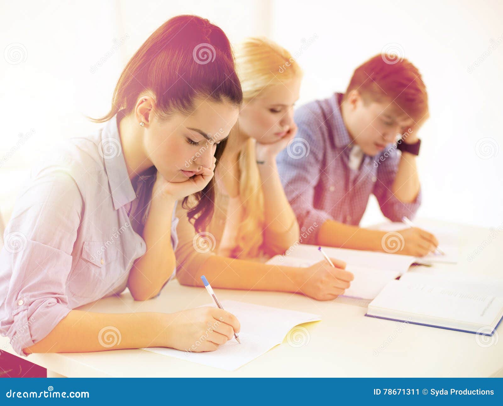 Tired Students with Notebooks at School Stock Image - Image of class ...