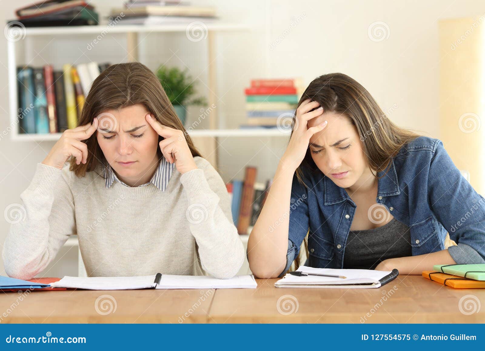 Tired Students Studying Hard at Home Stock Image - Image of education ...