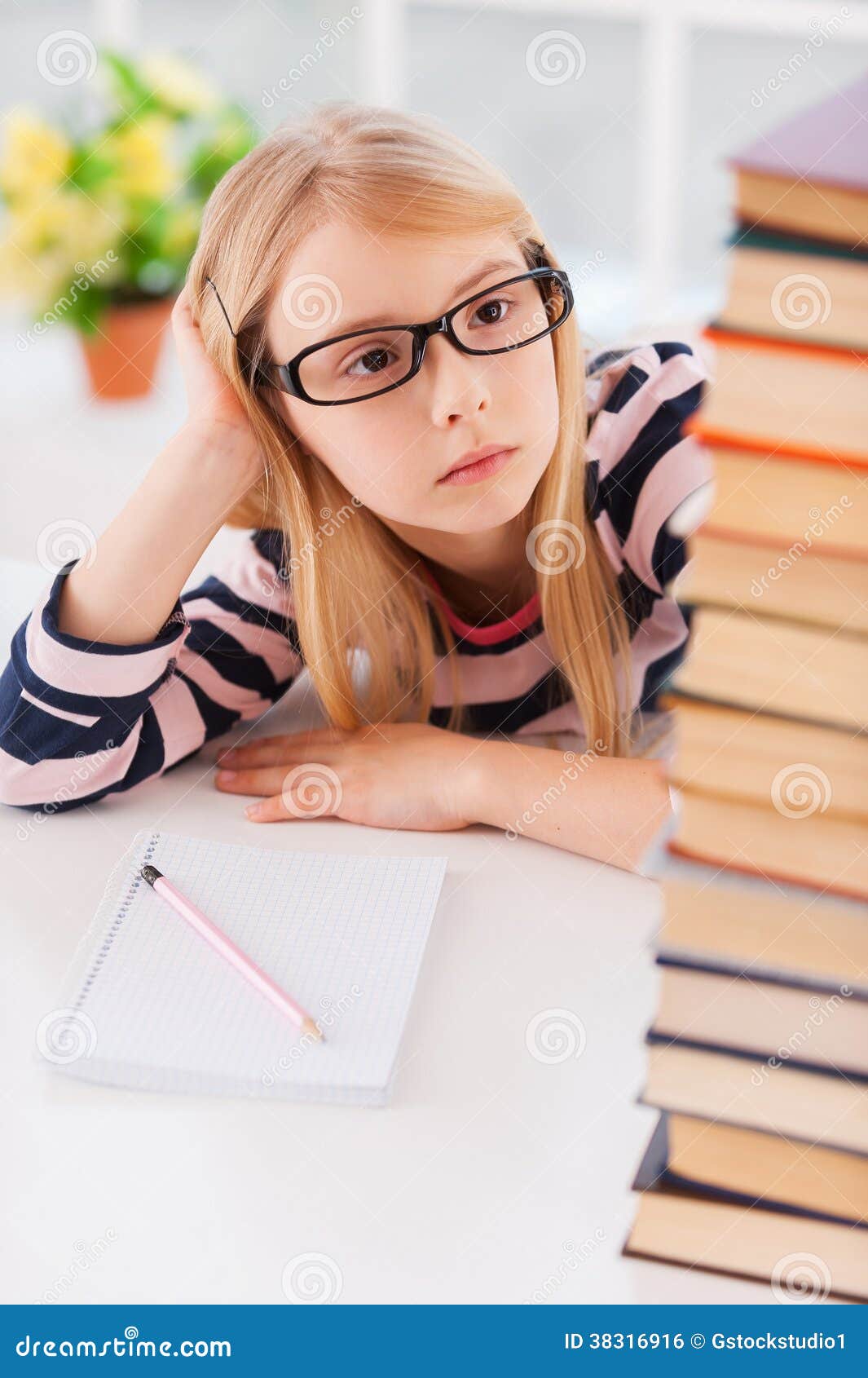 Tired of studying. stock photo. Image of blond, home - 38316916