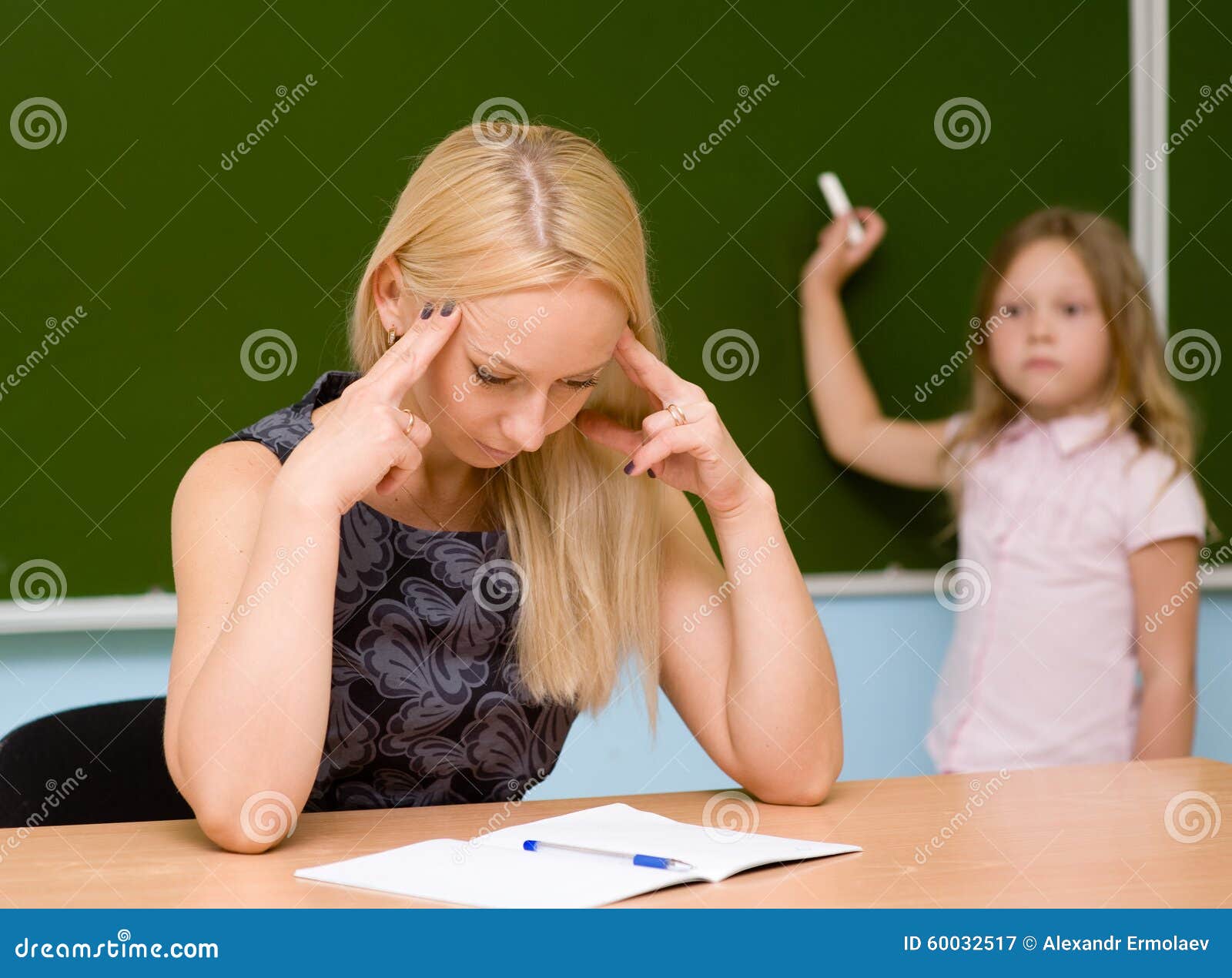 Tired teacher in classroom stock image. Image of disappointment - 60032517
