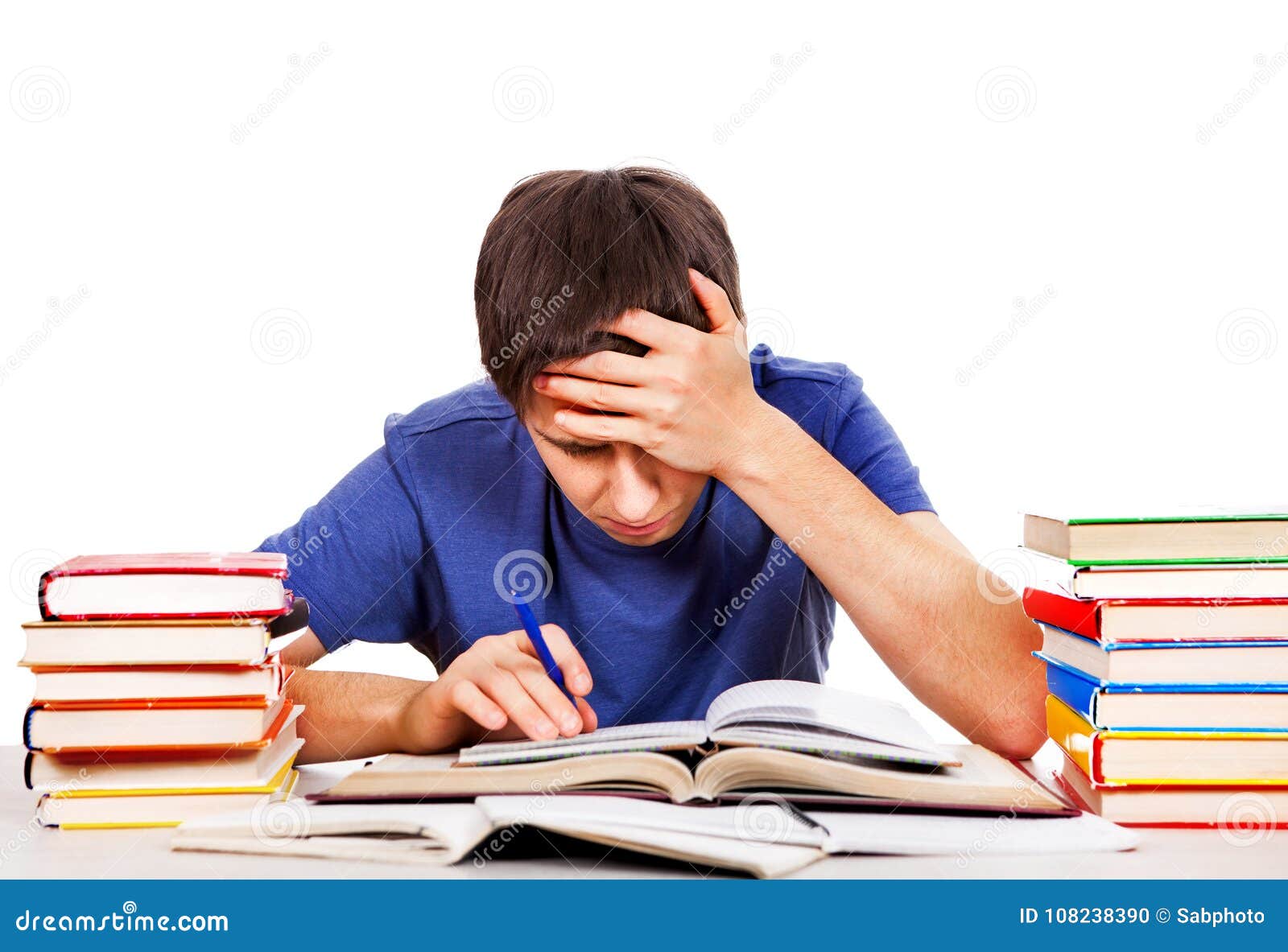 Tired Student with a Books stock photo. Image of student - 108238390