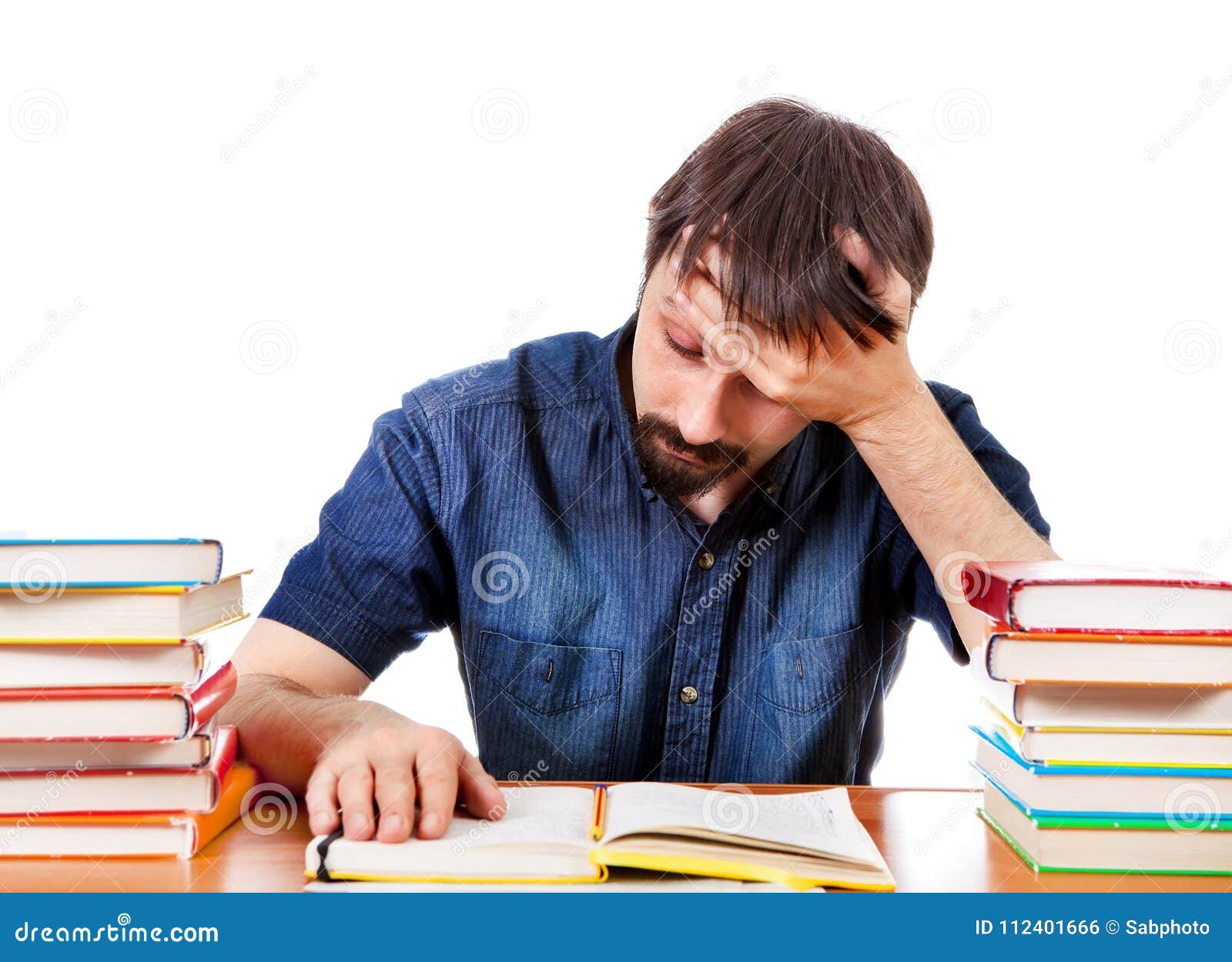 Tired Student with the Books Stock Photo - Image of problem, isolated ...