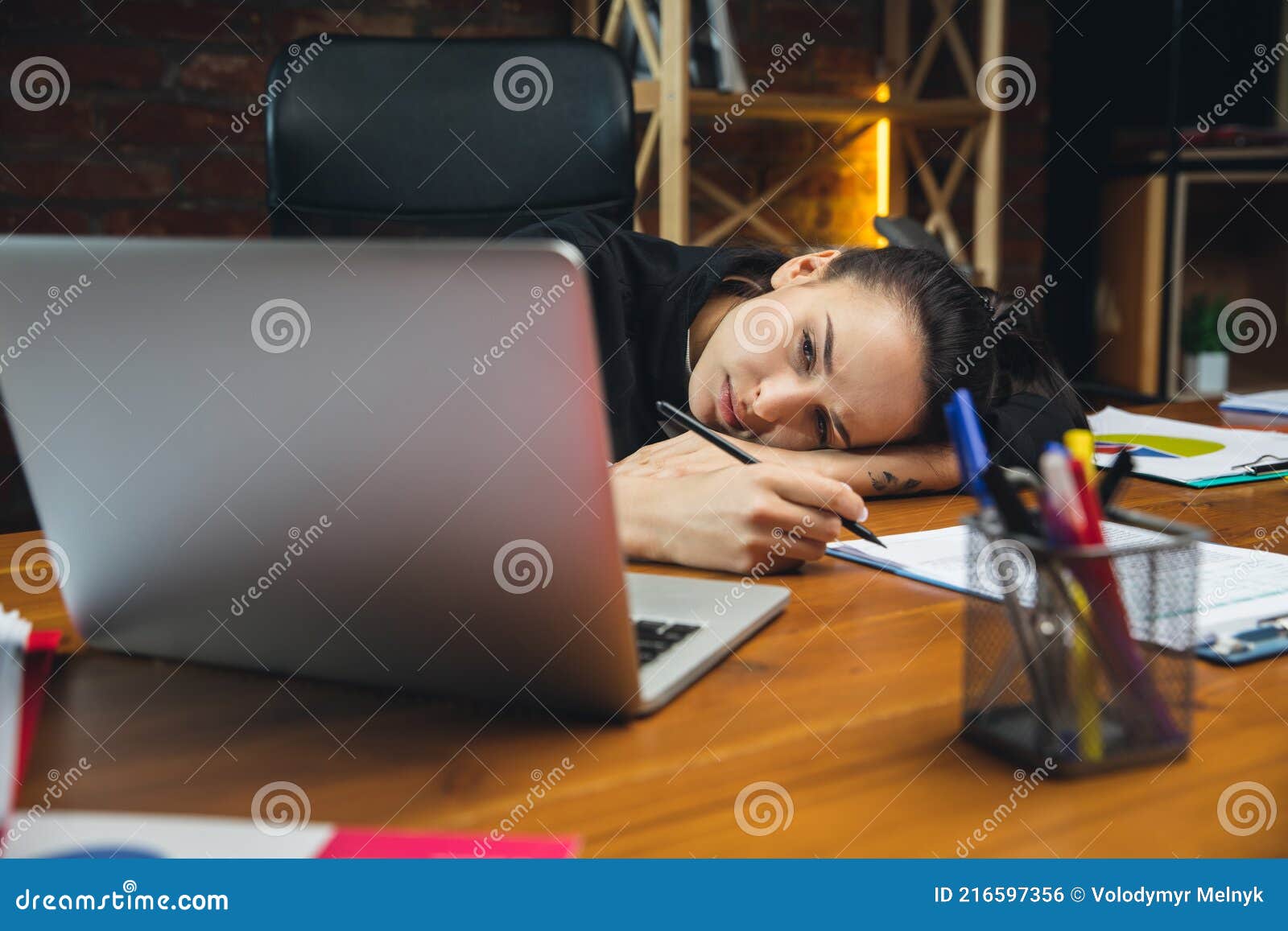 Young Woman Working in Modern Office Using Devices and Gadgets. Making ...
