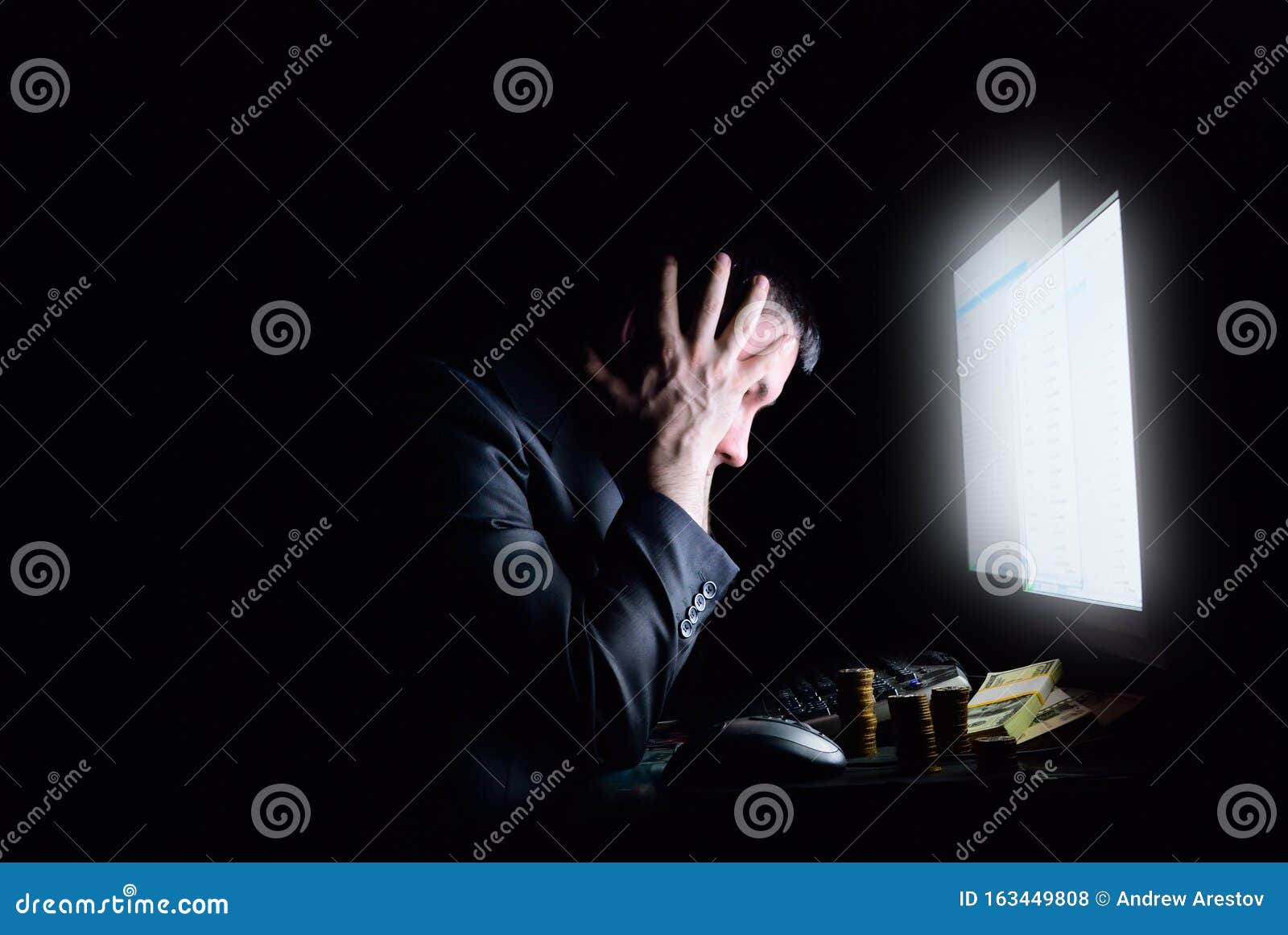 Tired User in Front of the Monitor Stock Photo - Image of night, fury ...