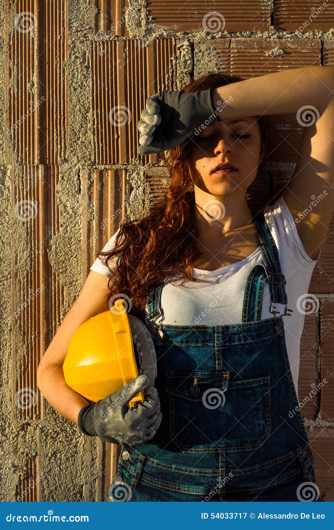 Tired Woman Bricklayer stock image. Image of pretty, girl - 54033717