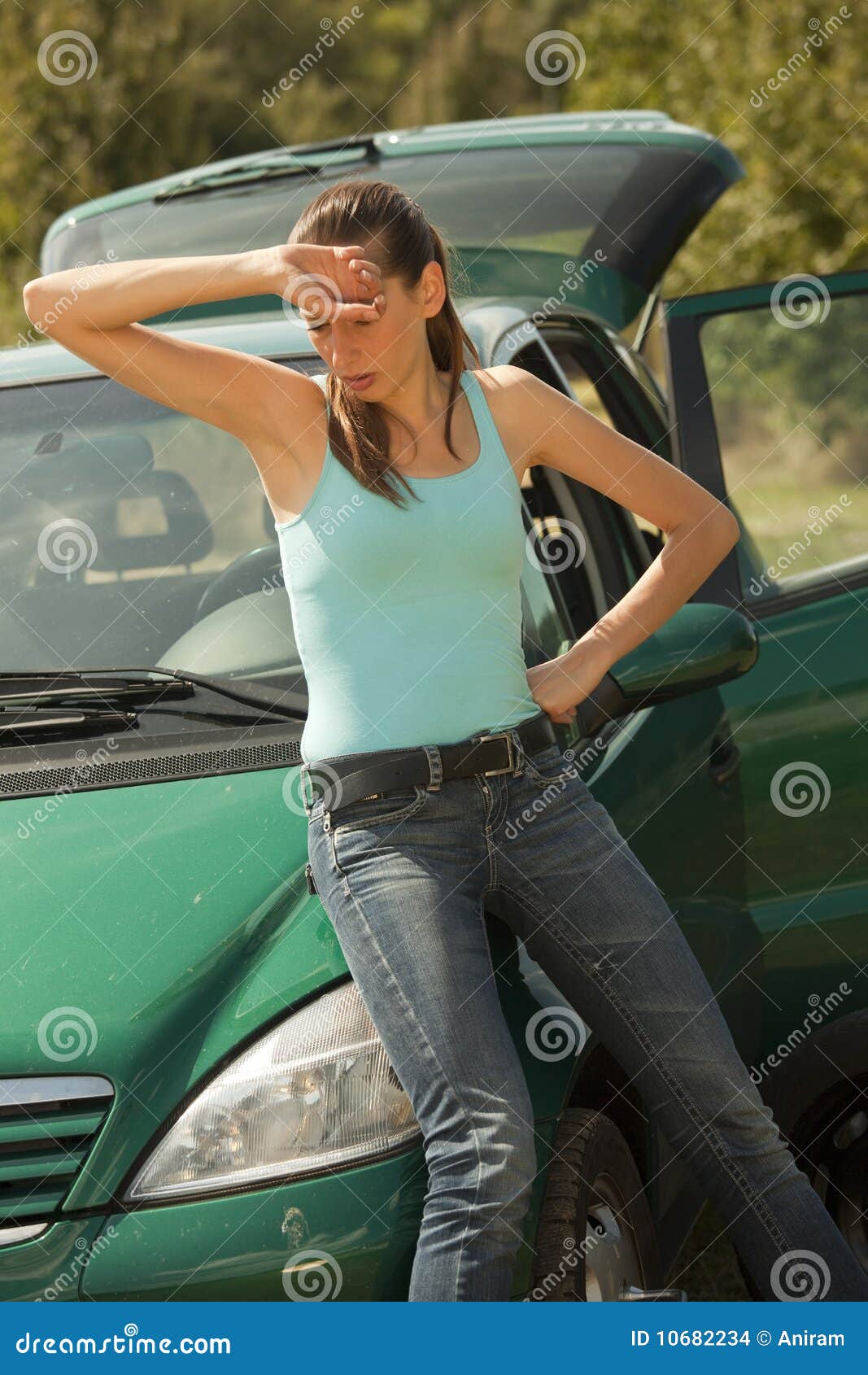 Tired Woman with a Broken Car Stock Photo - Image of outdoor, breakdown ...