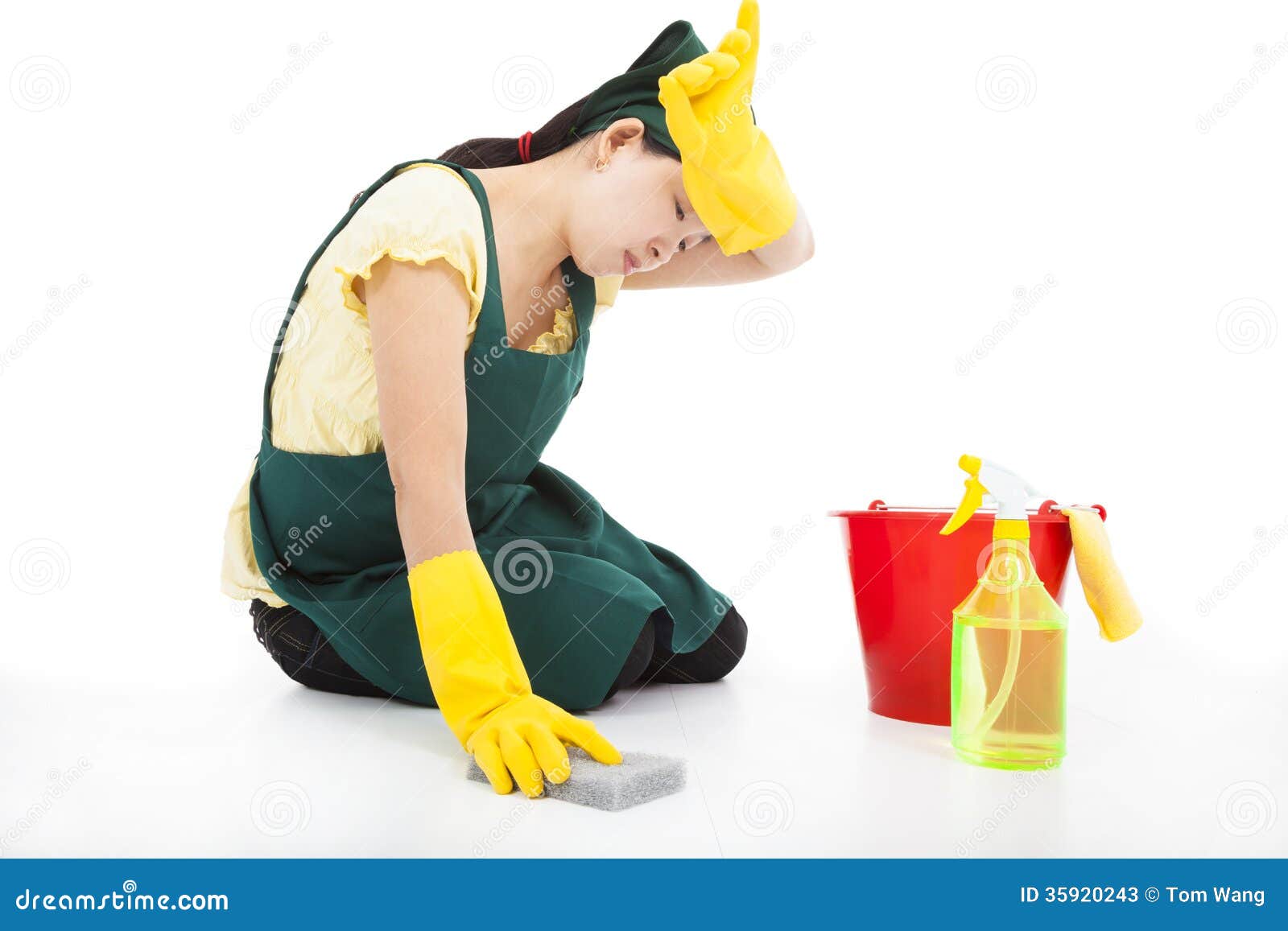 Tired Woman Cleaning the Floor Stock Image - Image of home, household ...