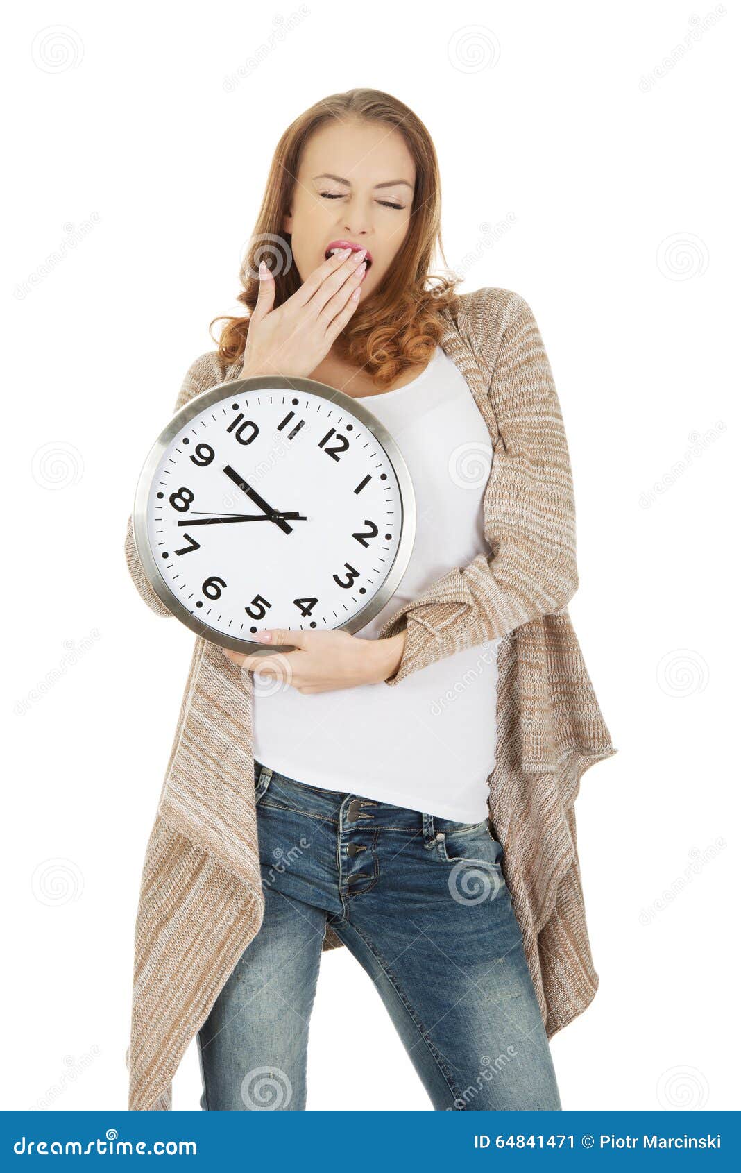 Tired woman with clock. stock image. Image of face, caucasian - 64841471