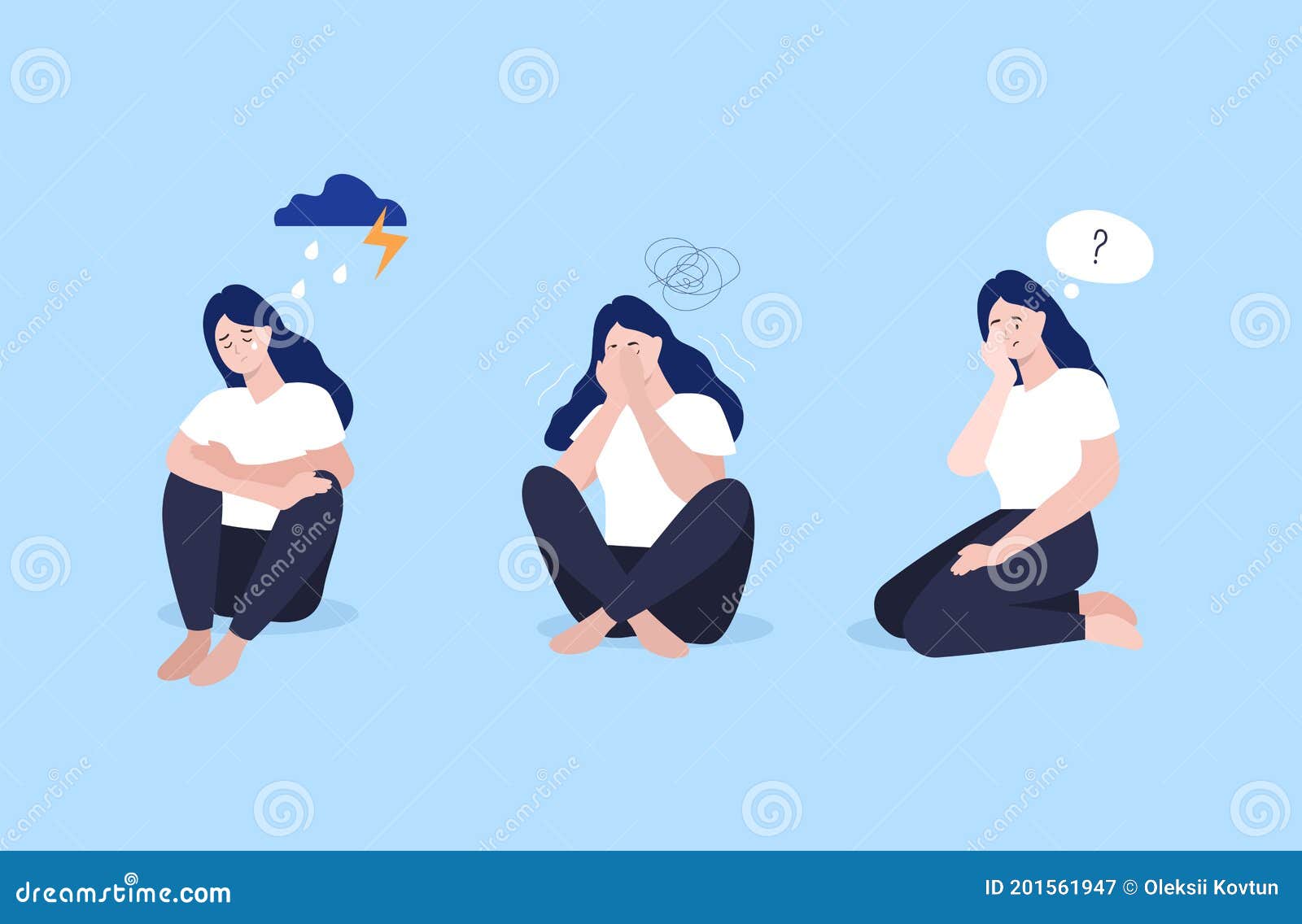 Tired Woman Depression Stress Anxiety Mental Disorder Vector Stock
