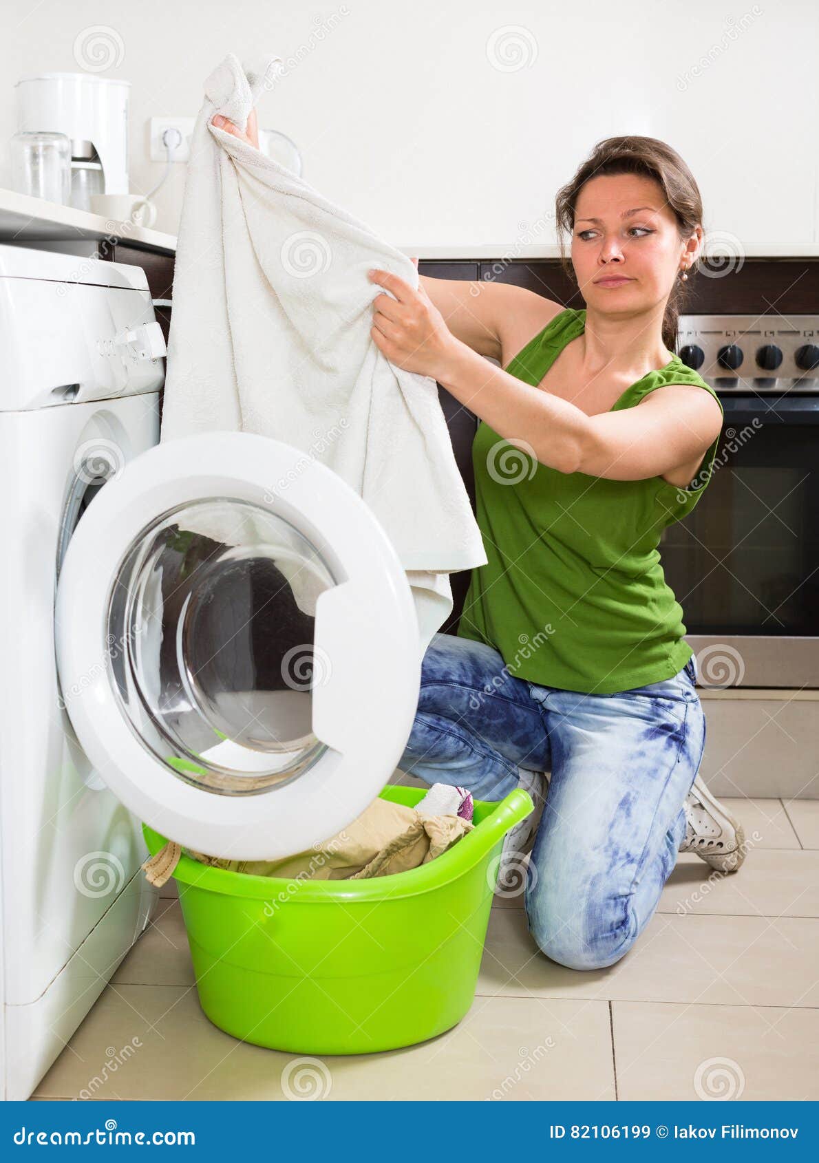 Tired Woman Doing Laundry at Home Stock Image - Image of tired, fatigue ...