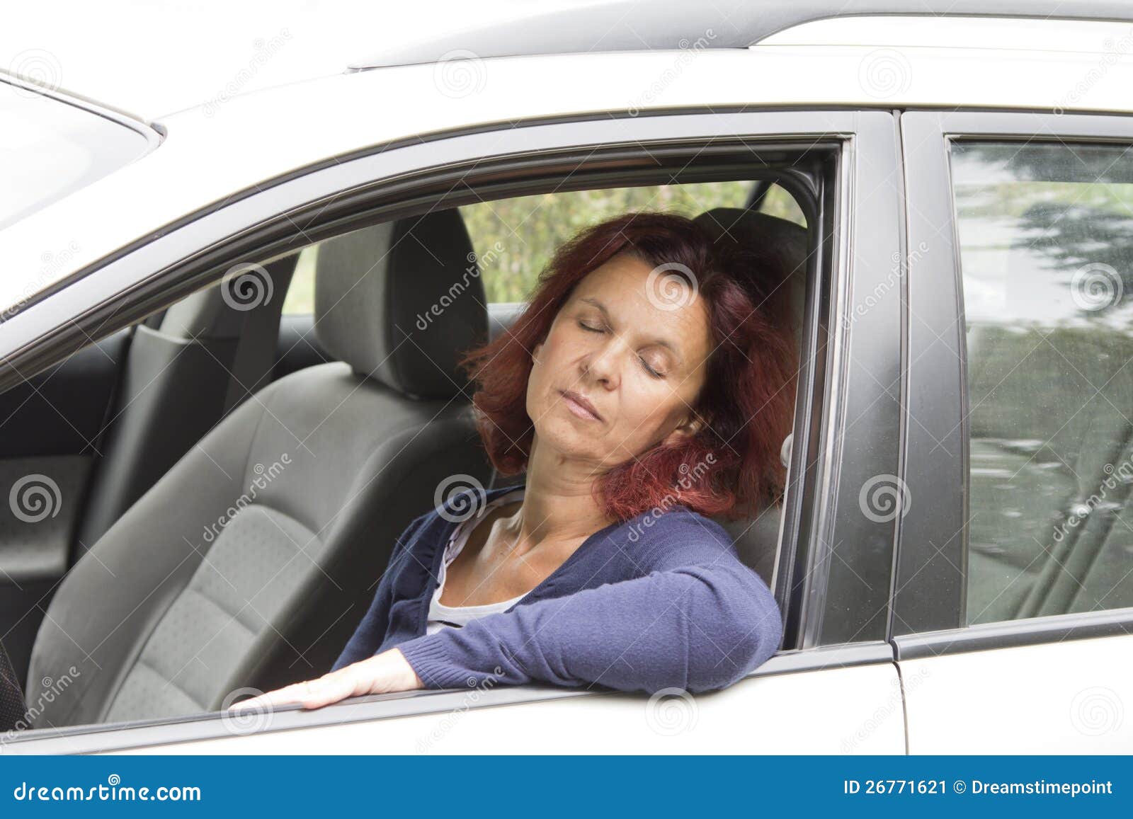 Tired Woman Driver Sleeps in Car Stock Image - Image of relax, sleep ...