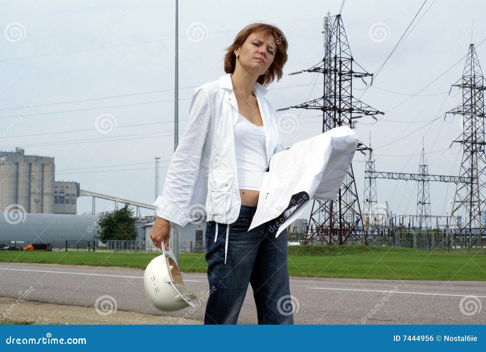 Tired Woman Engineer Safety Hat Drawings Stock Photo - Image of ...