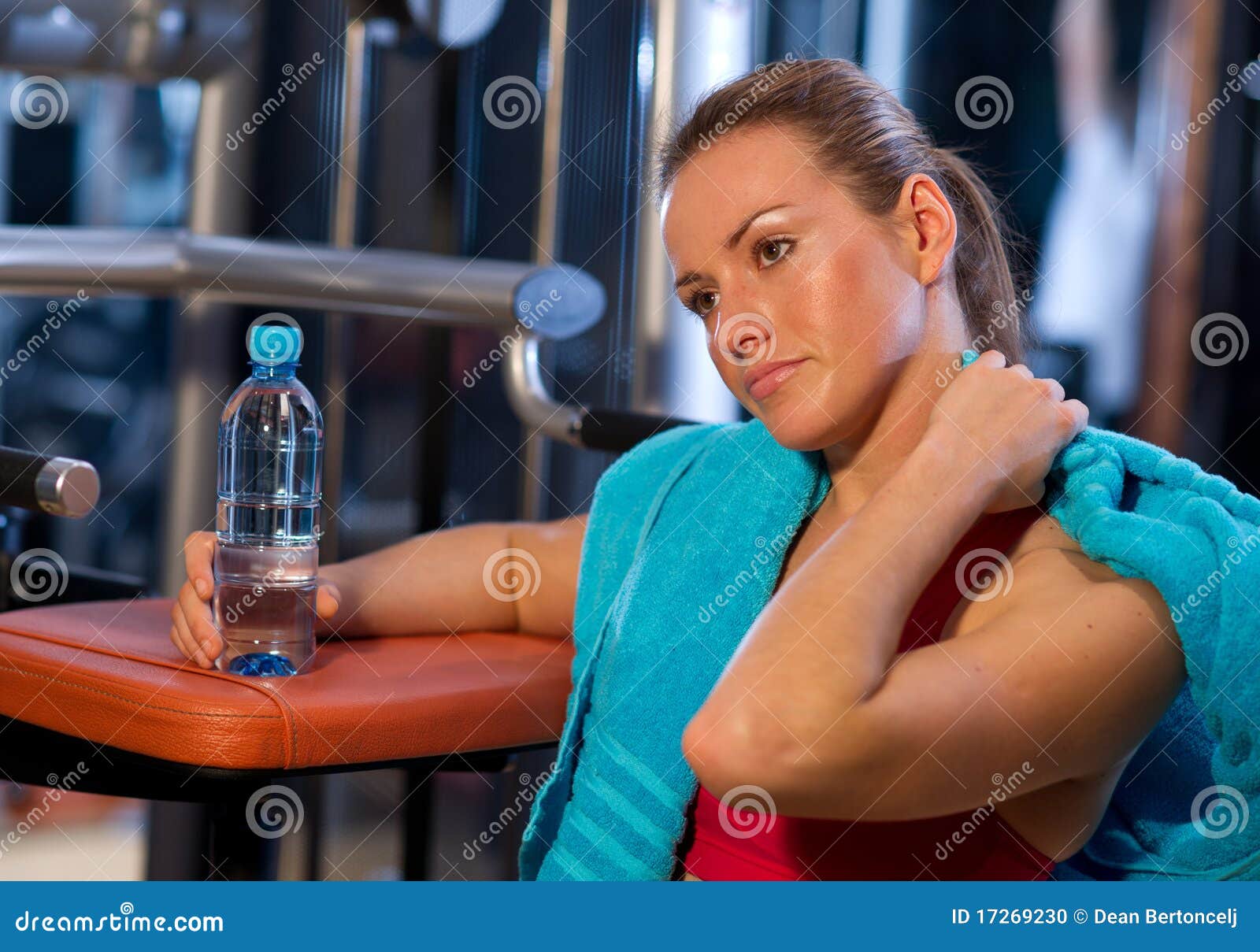 Tired woman in gym stock photo. Image of exercise, muscle - 17269230