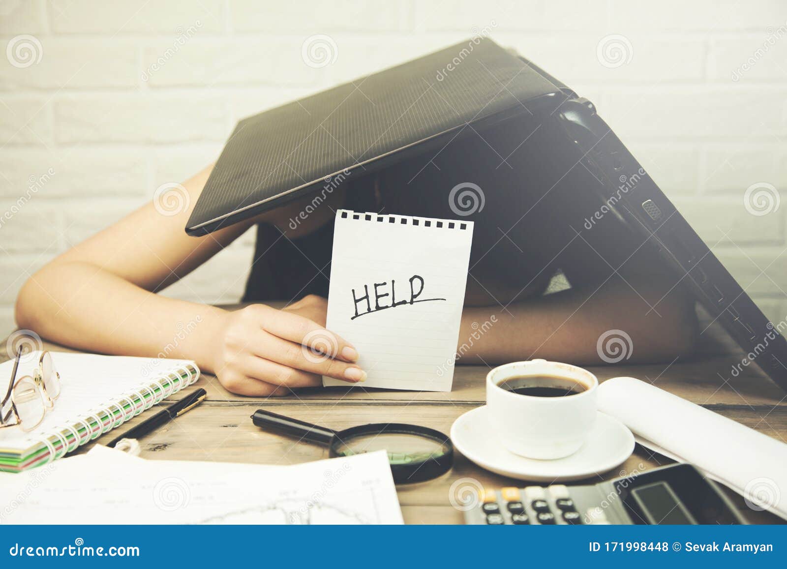 Tired Woman Hand Help Text on Paper Stock Photo - Image of hand, text ...