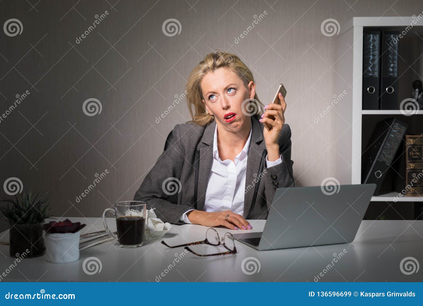 Tired Woman Having Boring Phone Conversation at Work Stock Image ...