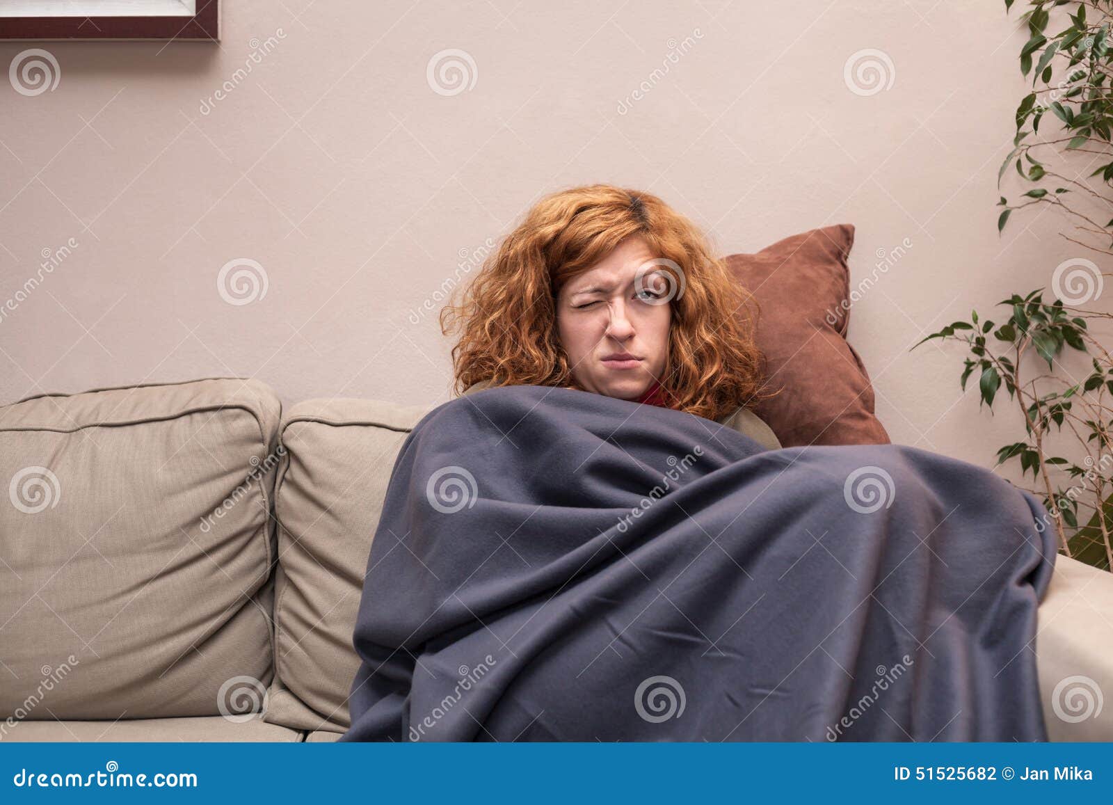 Tired Woman Having a Cold and Resting on Sofa Stock Photo - Image of ...