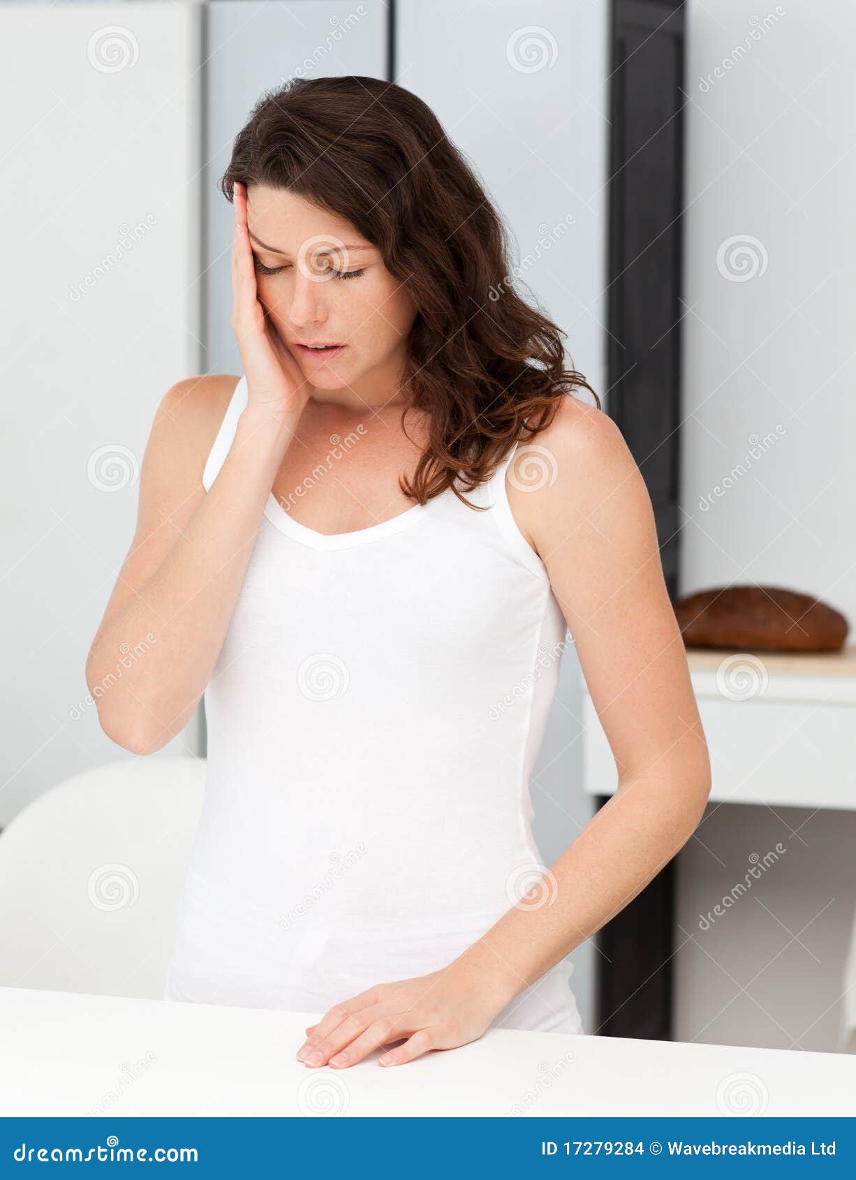 Tired Woman Having a Headache Stock Photo - Image of morning, exhausted ...
