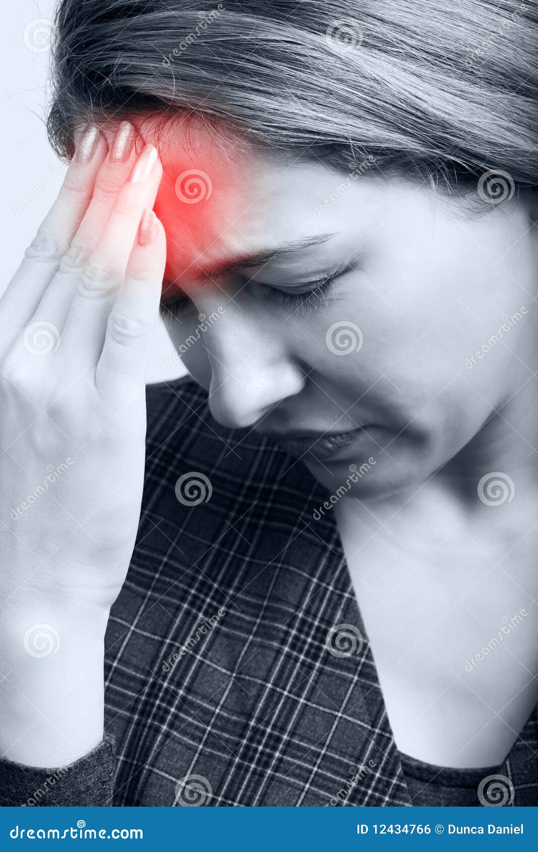 Tired Woman with Headache or Migraine Stock Photo - Image of fatigue ...