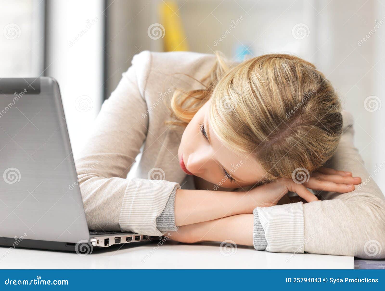 Tired Woman with Laptop Computer Stock Image - Image of internet ...
