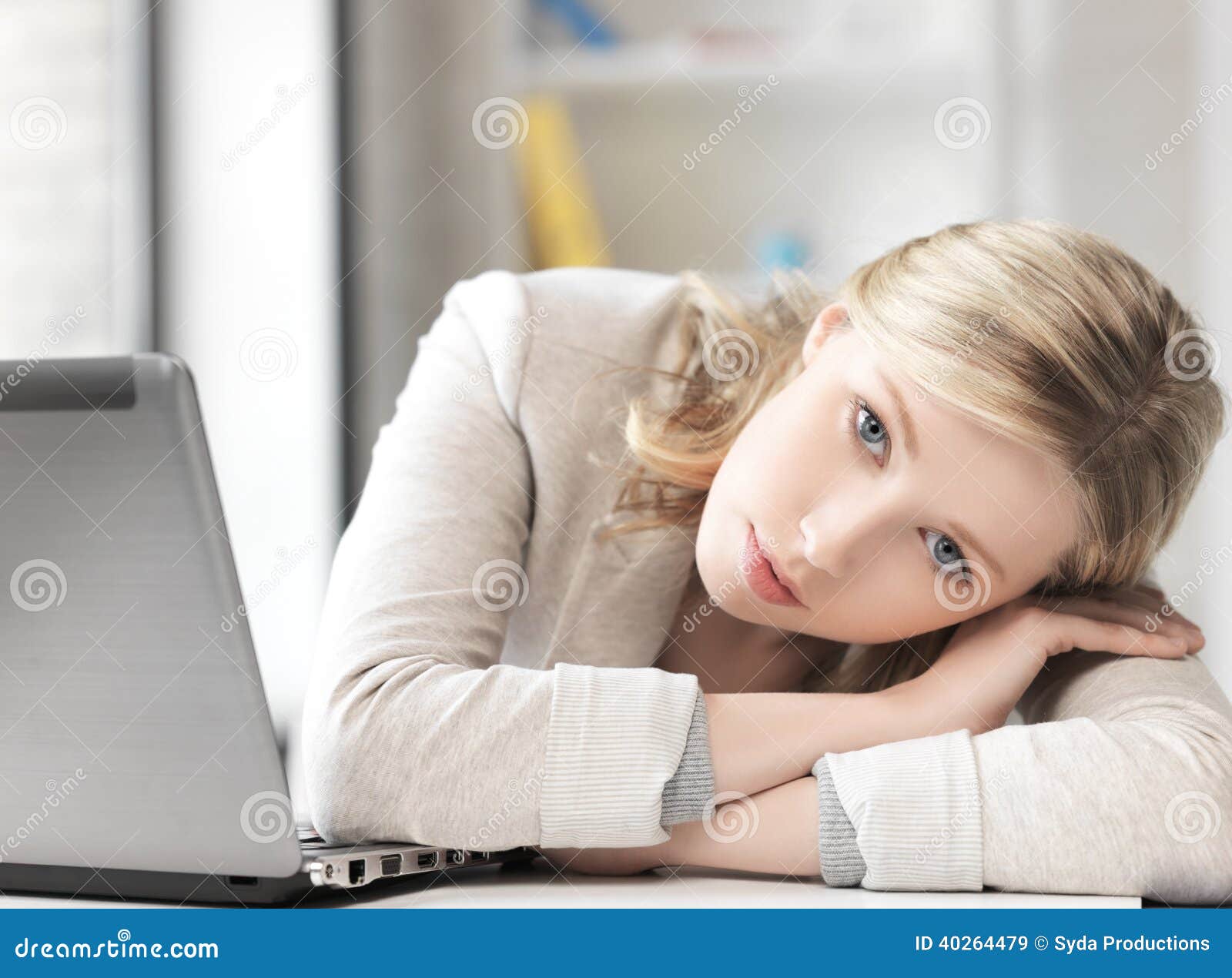 Tired Woman with Laptop Computer Stock Image - Image of frustrated ...