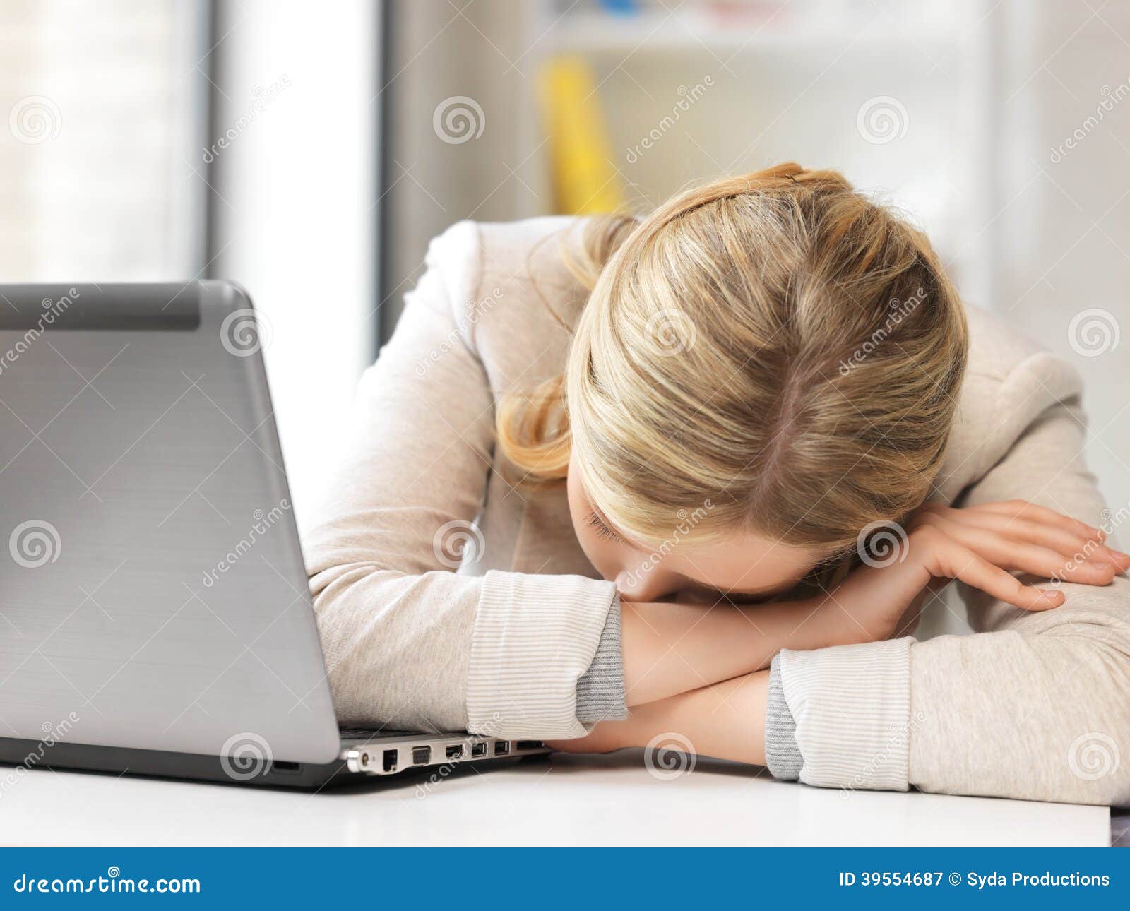 Tired Woman with Laptop Computer Stock Image - Image of frustrated ...