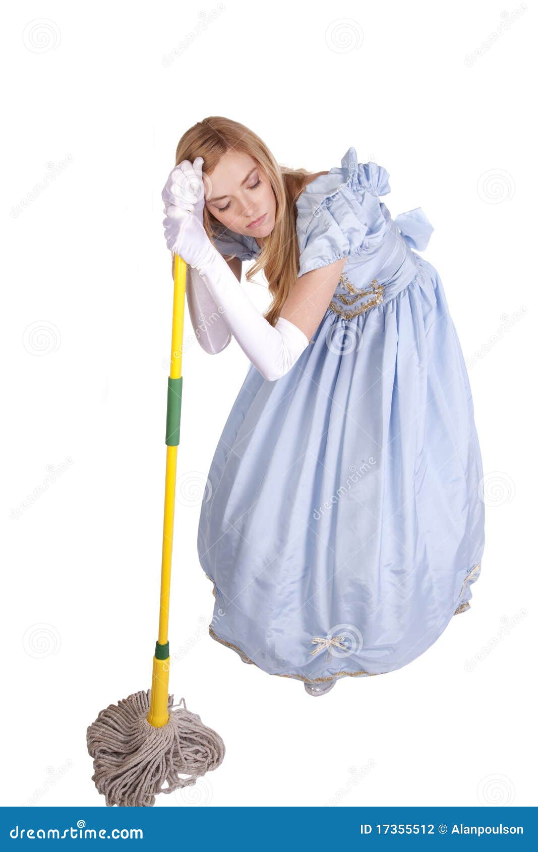 Tired woman leaning on mop stock photo. Image of fancy - 17355512
