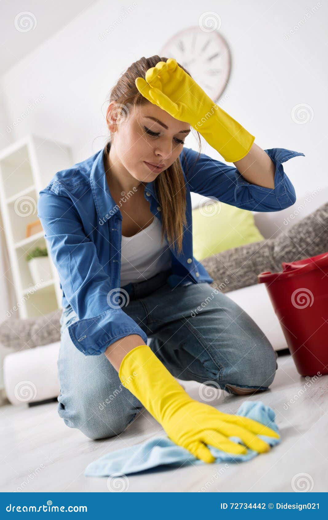 Tired Woman Scrubbing the Floor Stock Photo - Image of hygiene ...