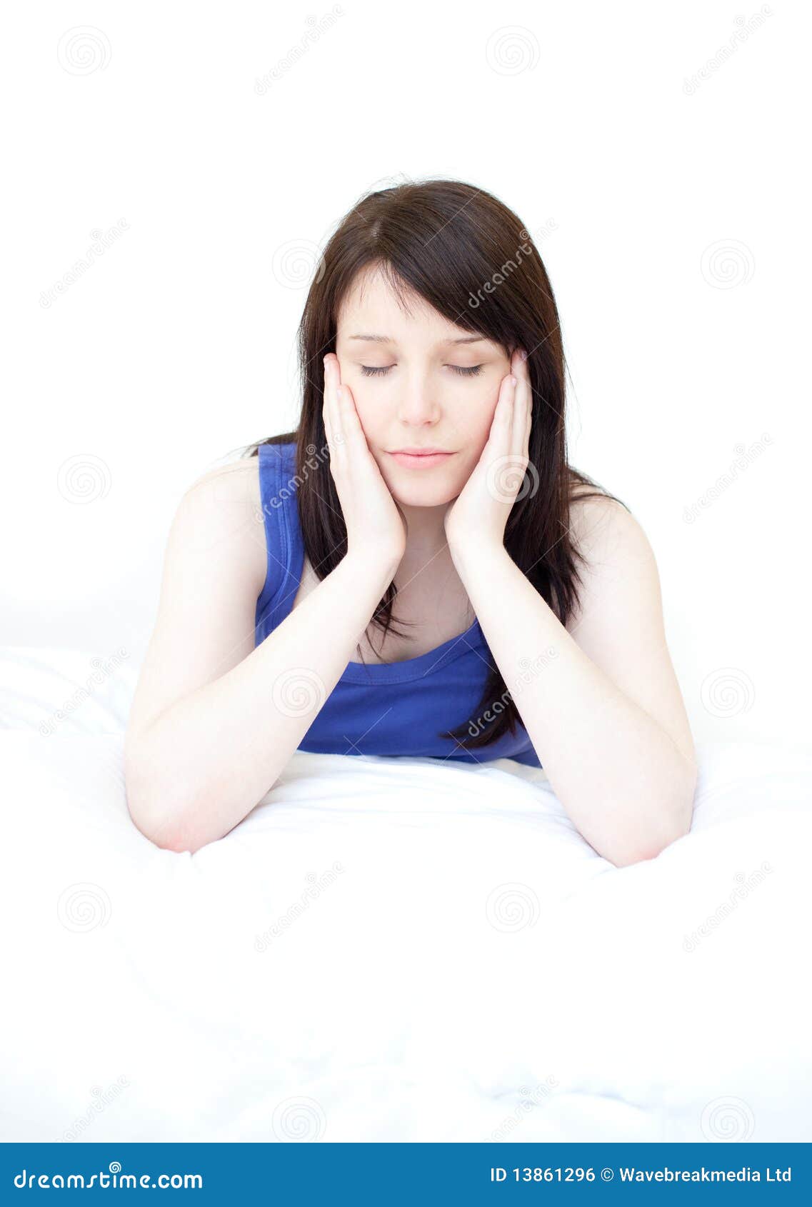 Tired Woman Sitting on Her Bed Stock Photo - Image of pure, relaxing ...