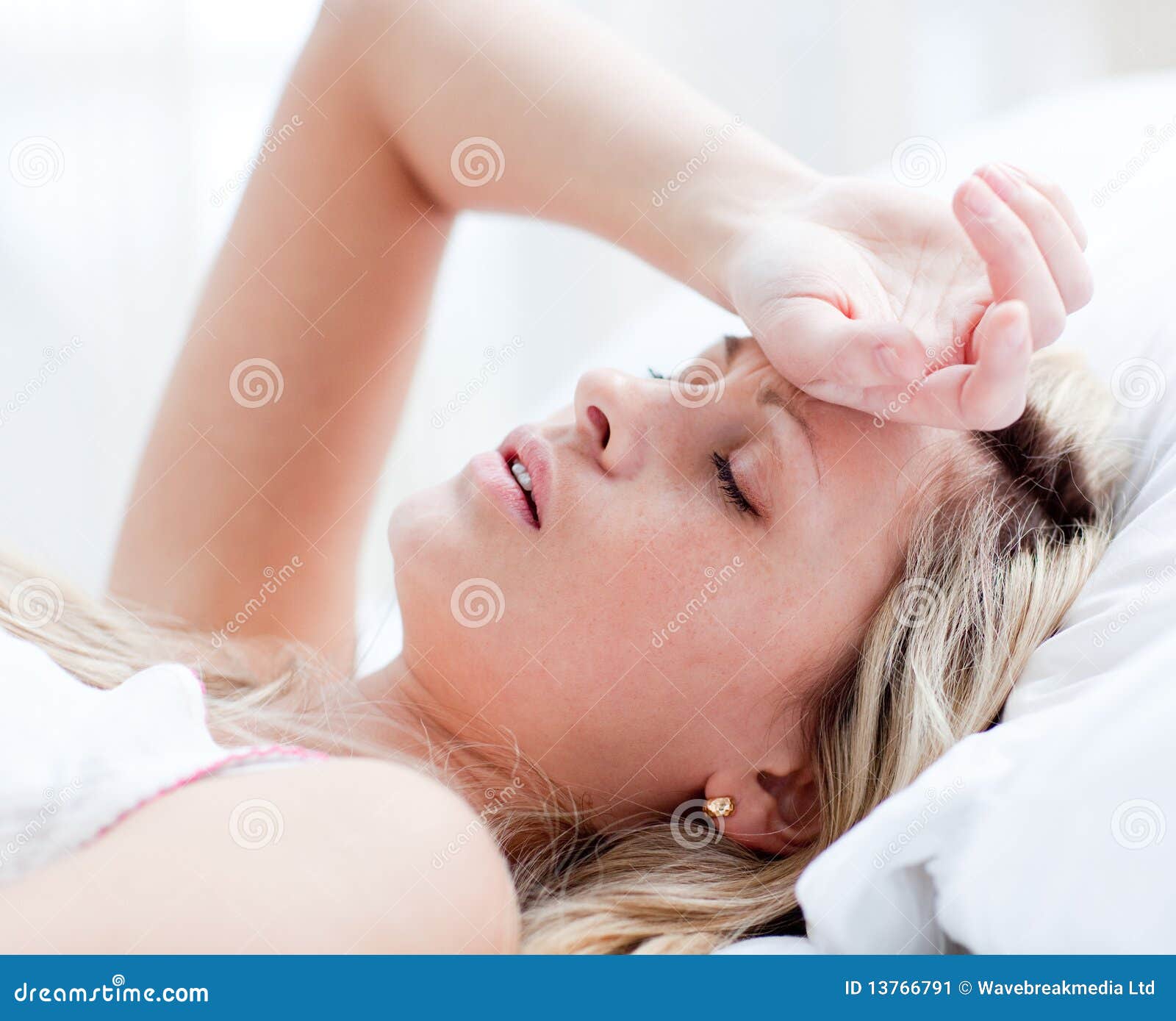 Tired Woman Sleeping on a Bed Stock Image - Image of patient, medicine ...