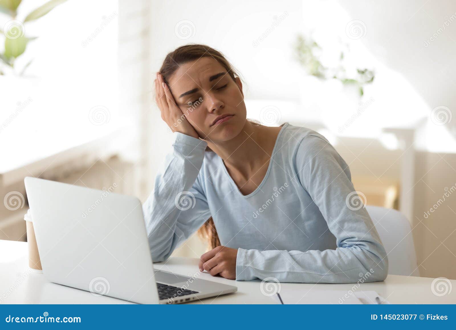 Tired Woman Sleeping at Desktop in Front of Computer Stock Image ...