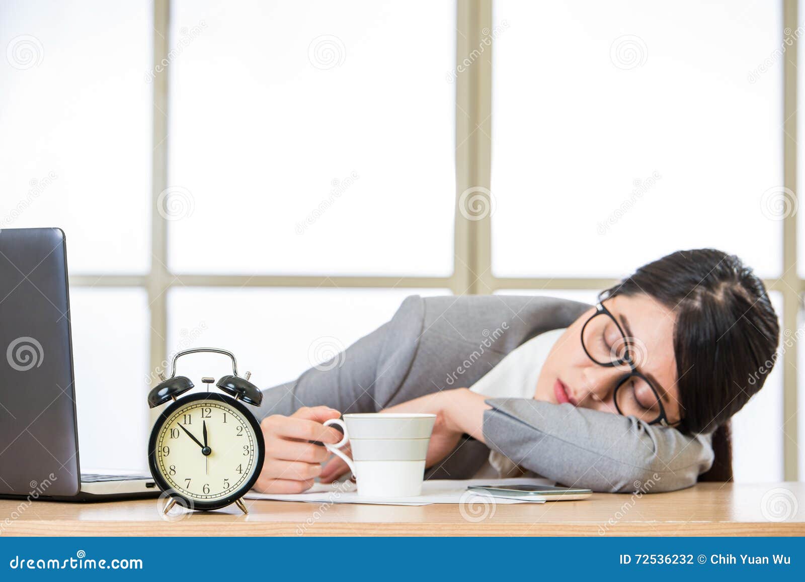 Tired Woman are Sleeping and Holding Coffee Stock Photo - Image of ...