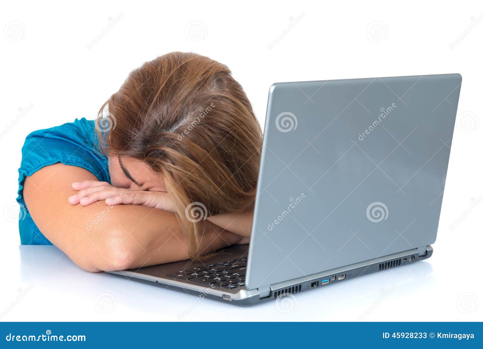 Tired Woman Sleeping Over Her Computer Stock Image - Image of desk ...