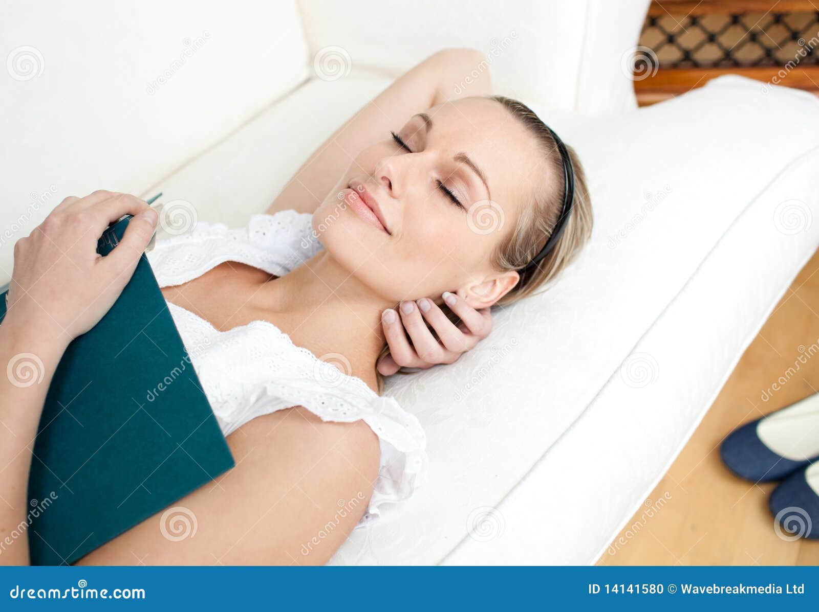 Tired Woman Sleeping while Reading a Book Stock Photo - Image of ...