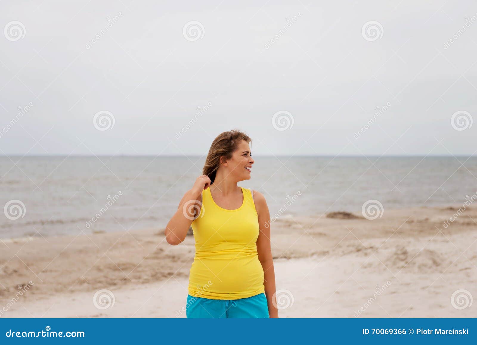 Tired Woman Standing on the Beach Stock Photo - Image of body, leisure ...