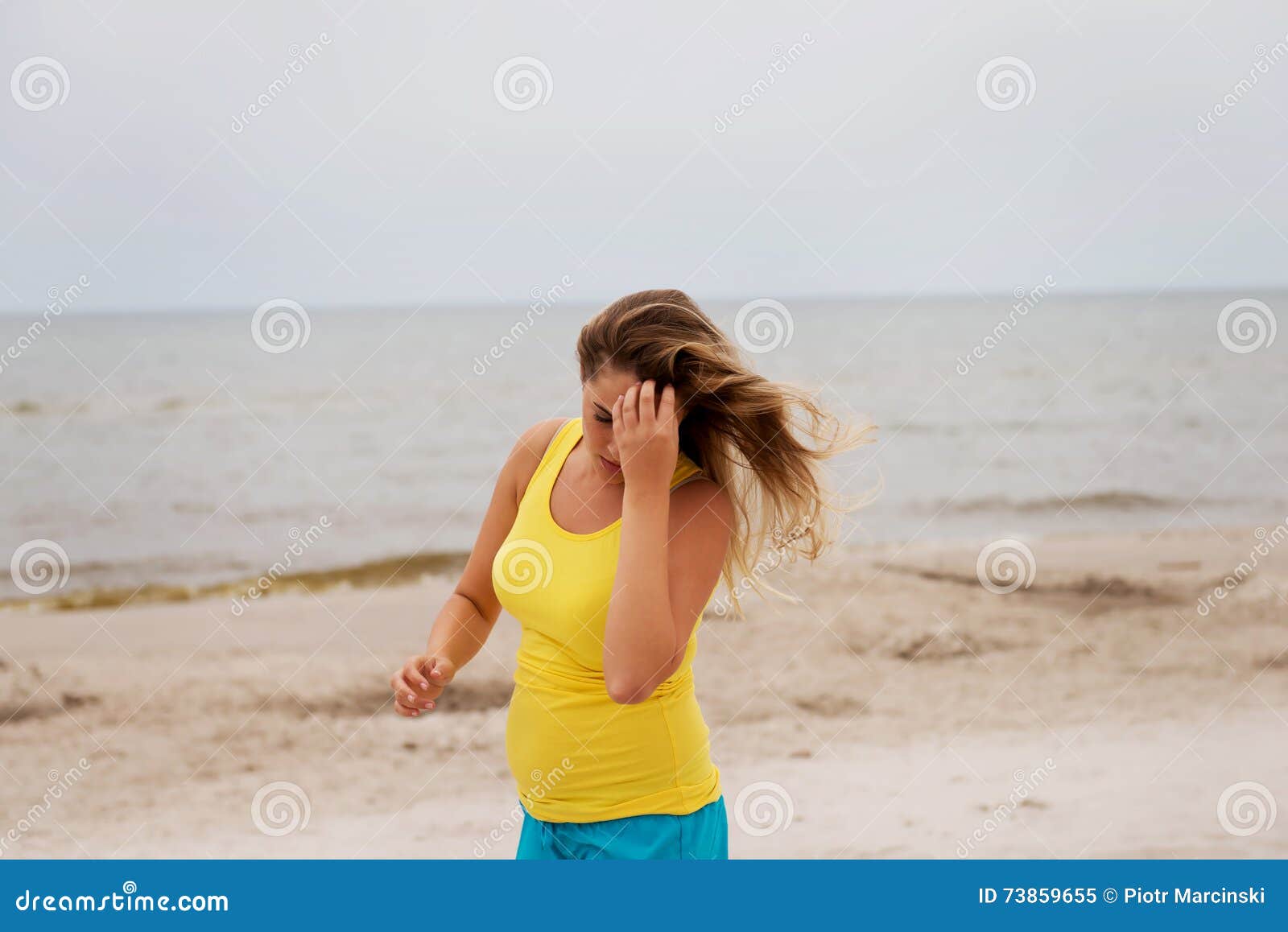 Tired Woman Standing on the Beach Stock Image - Image of caucasian ...